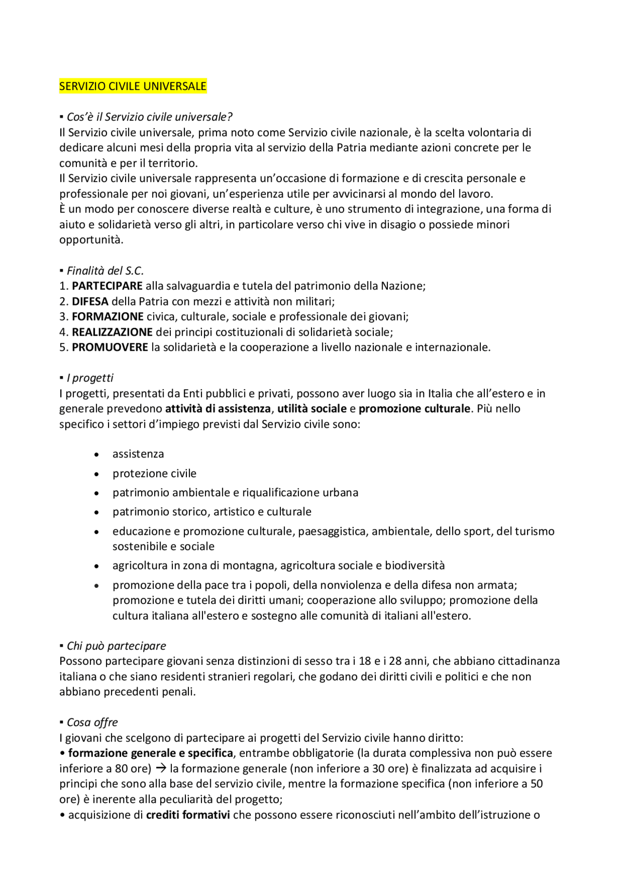 Servizio Civile Universale Docsity