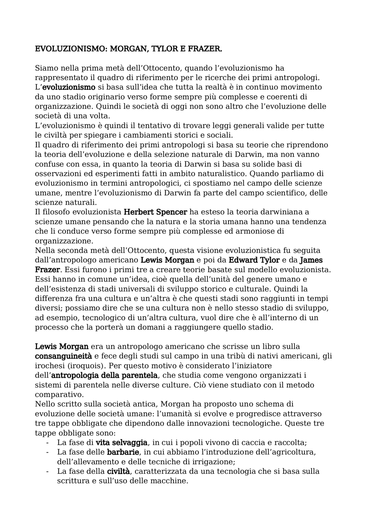 Evoluzionismo E Funzionalismo Docsity