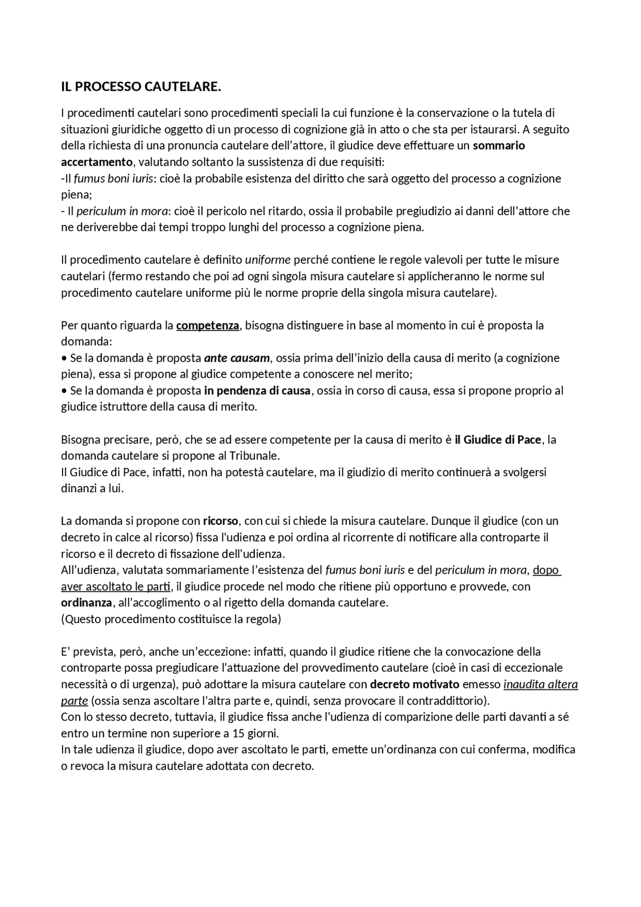 Il Processo Cautelare Docsity
