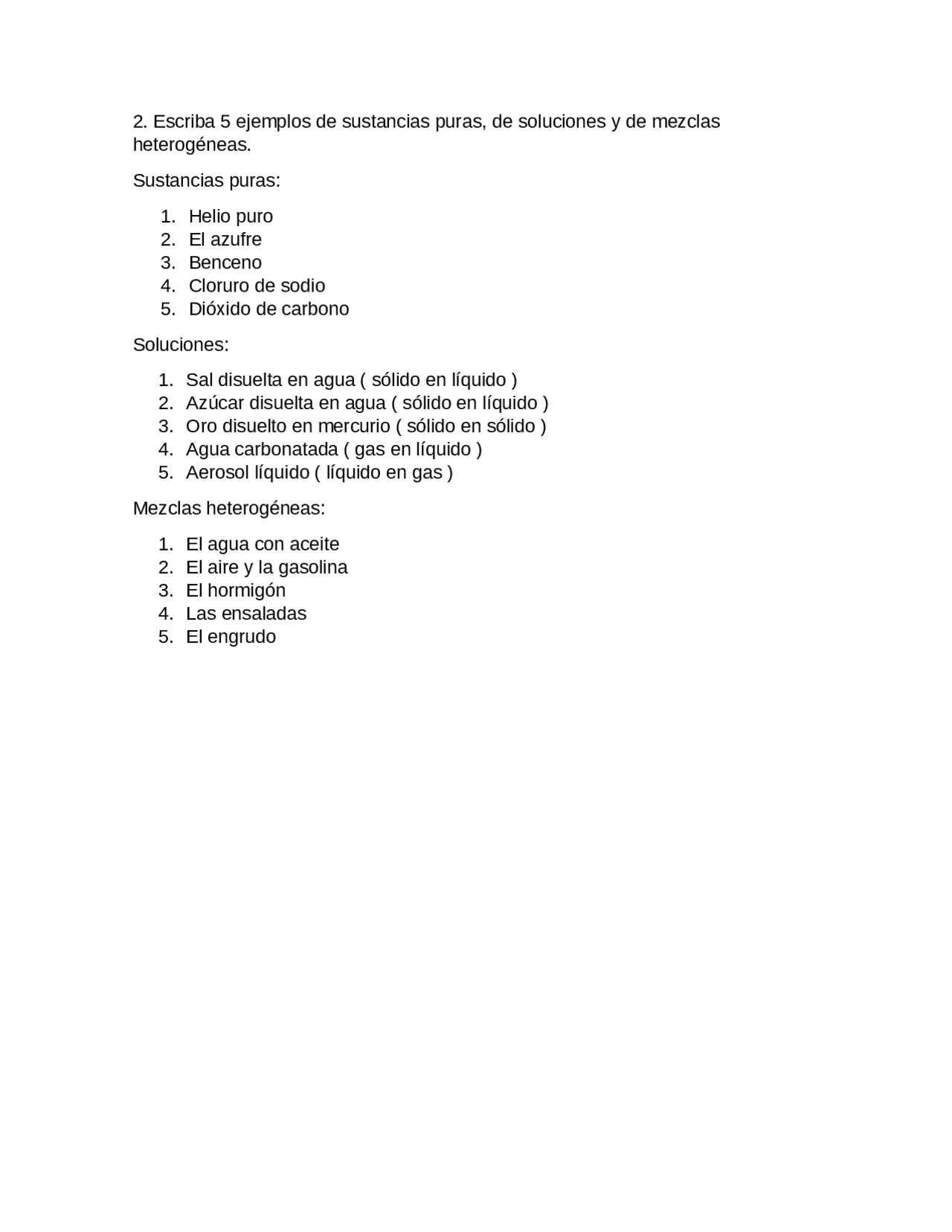 Ejemplos De Sustancias Puras De Soluciones Y De Mezclas Heterogéneas