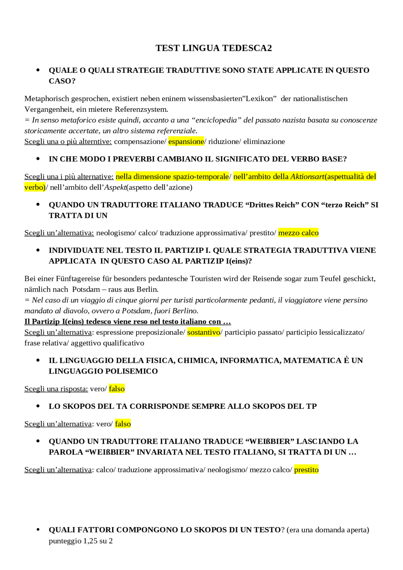 Esame Lingua Tedesca 2 Docsity