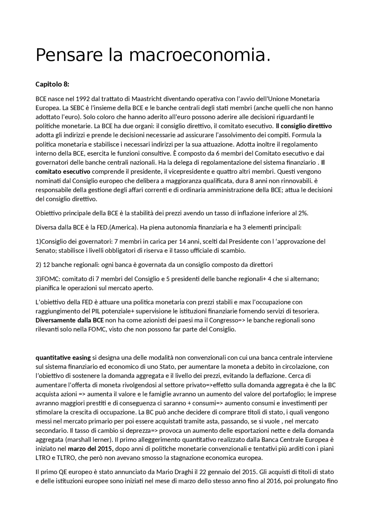 Pensare la macroeconomia capitolo 8-13 | Appunti di Macroeconomia | Docsity