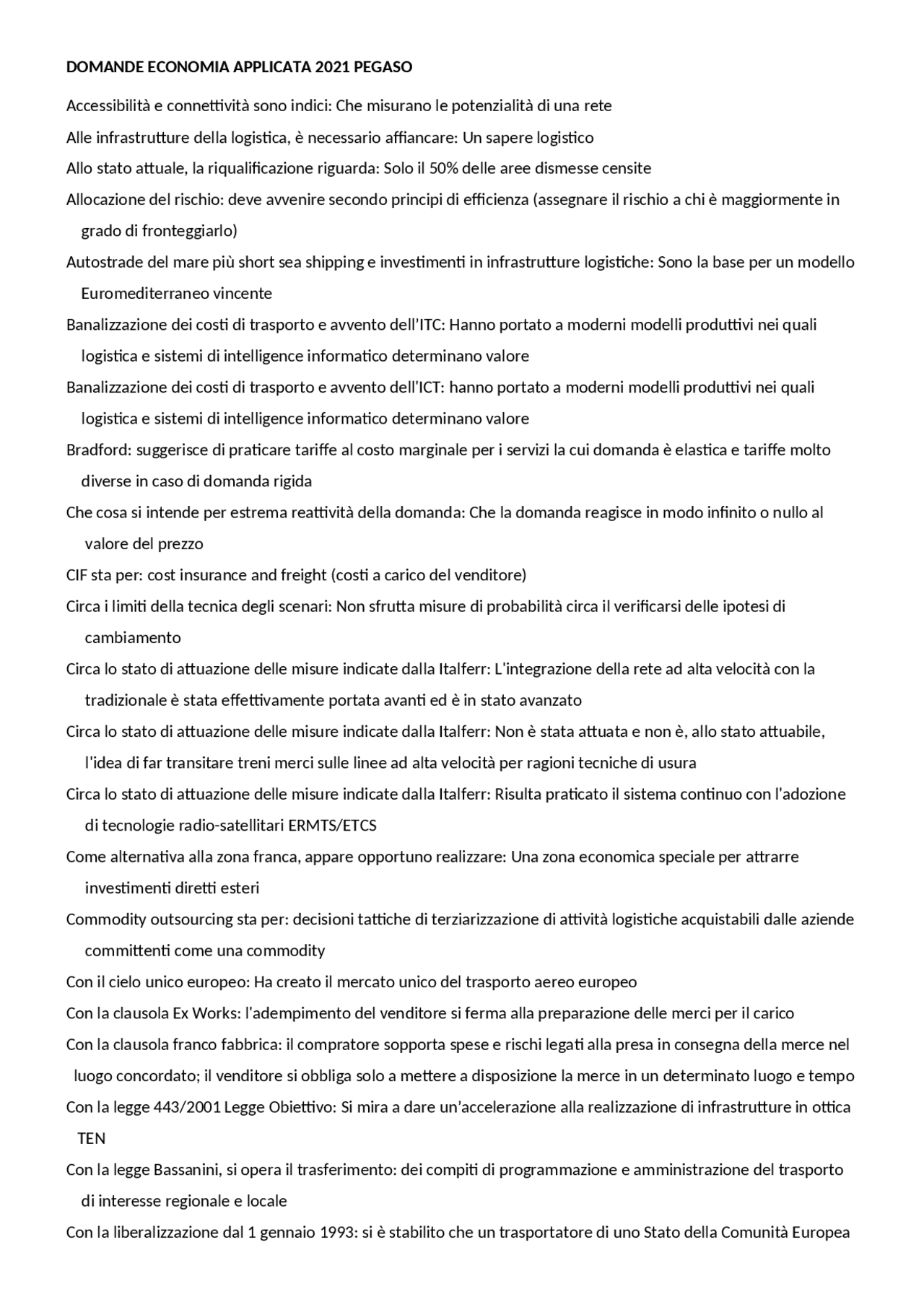 Domande Complete Esame Di Economia Applicata Uni Pegaso Docsity