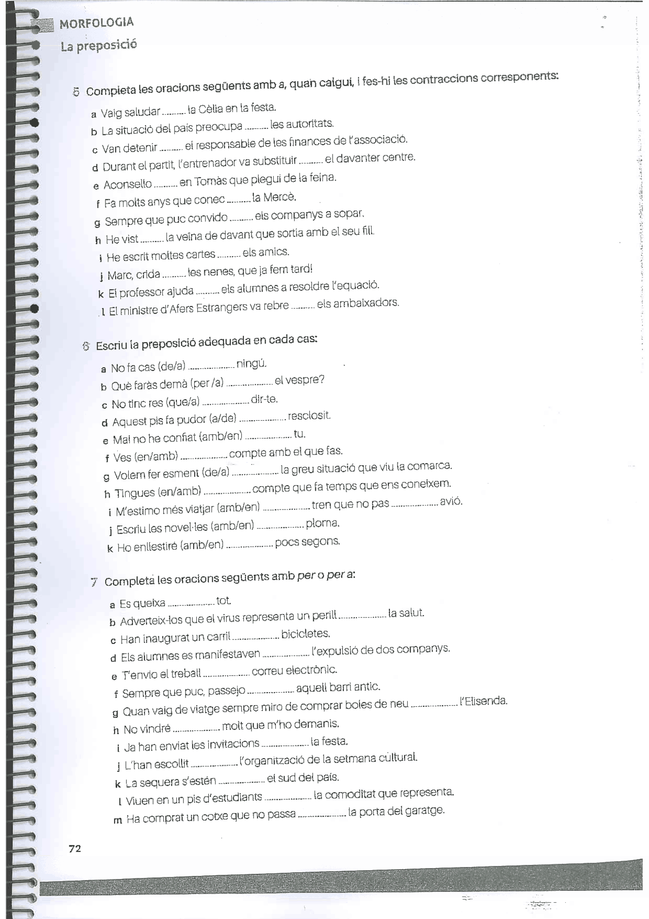Activitats preposicions de català - Docsity