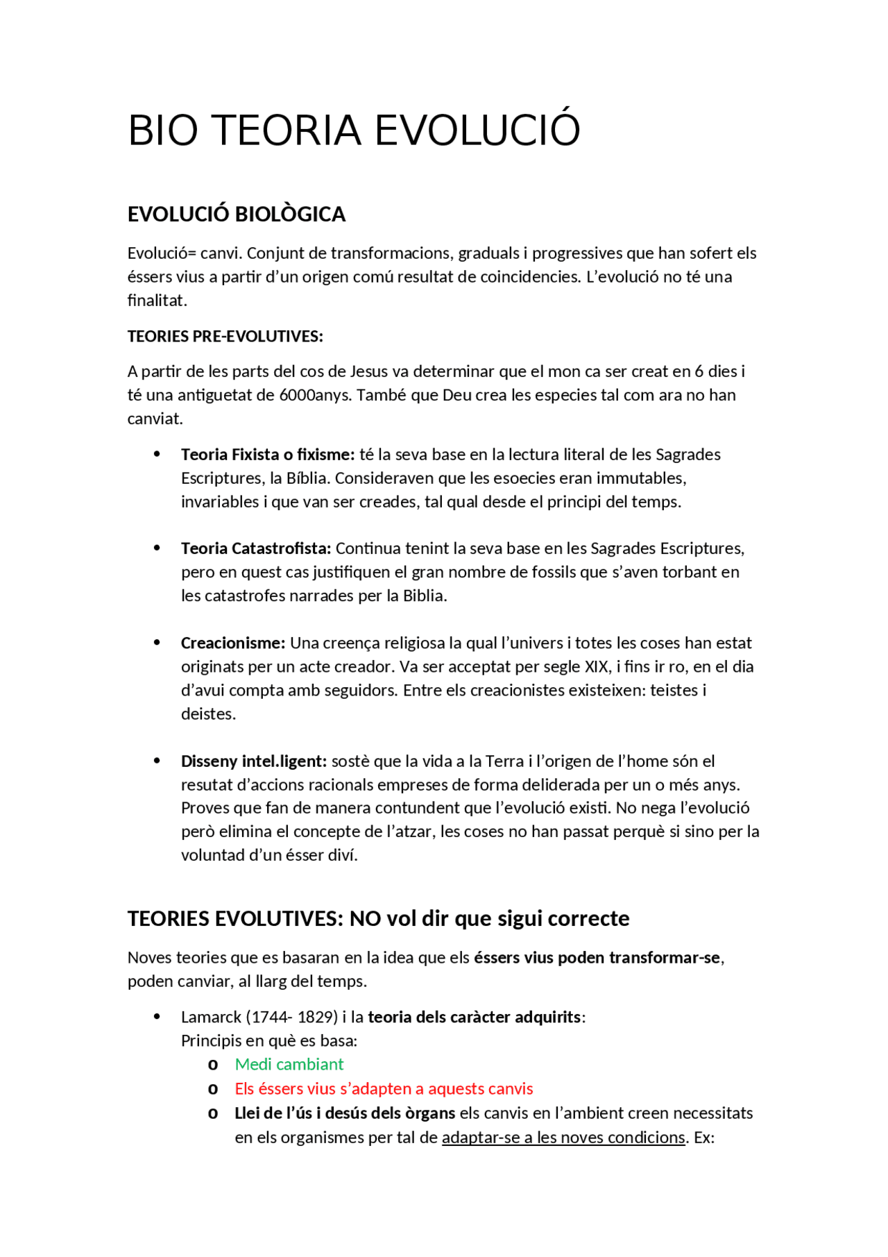 evolucio biologia i preparació selectivitat | Apuntes de Biología | Docsity