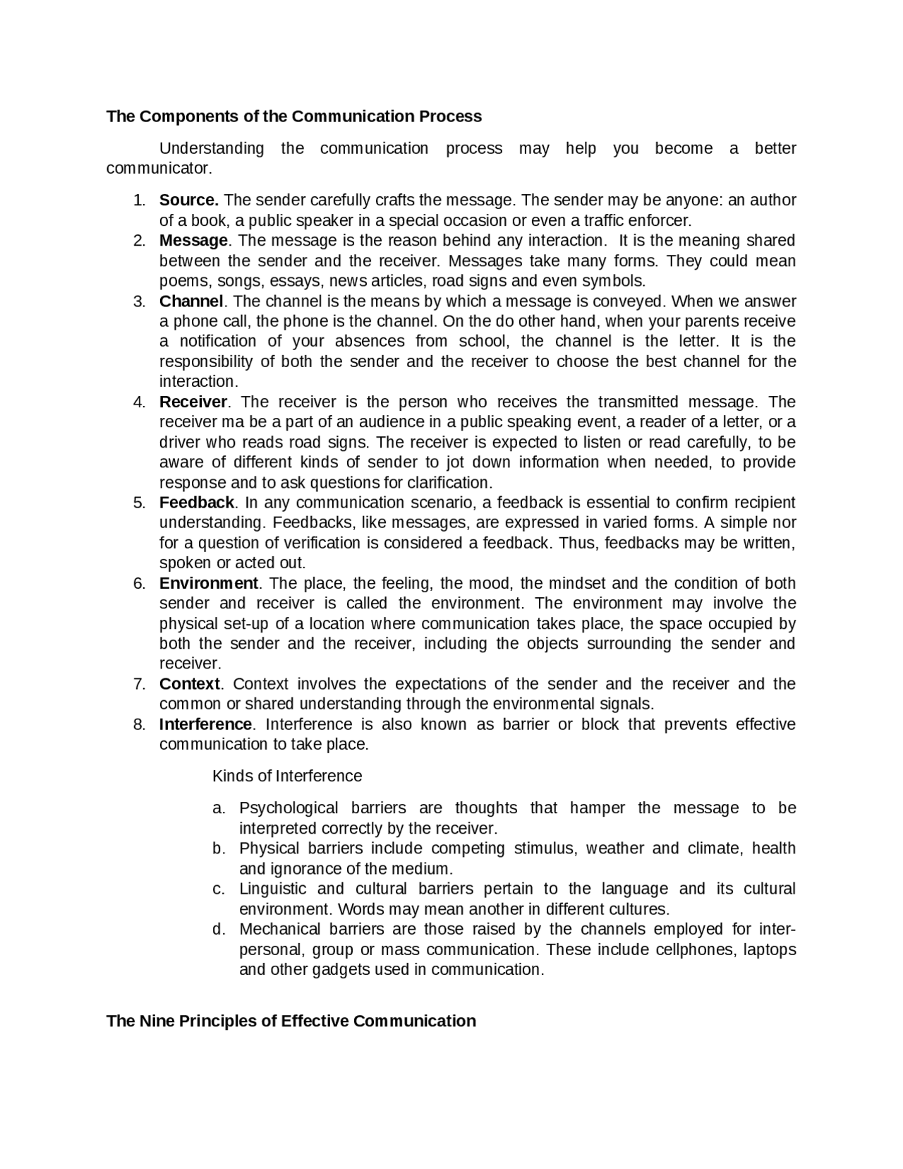 Components Of Communication Process Docsity