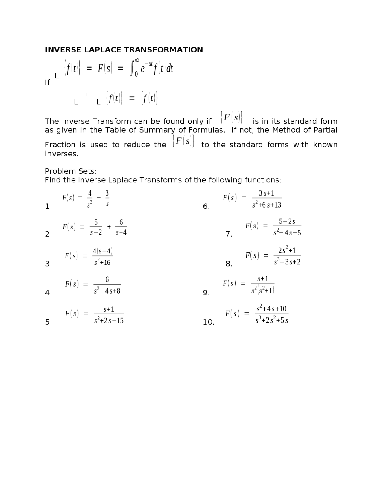 Inverse laplace explanation - Docsity