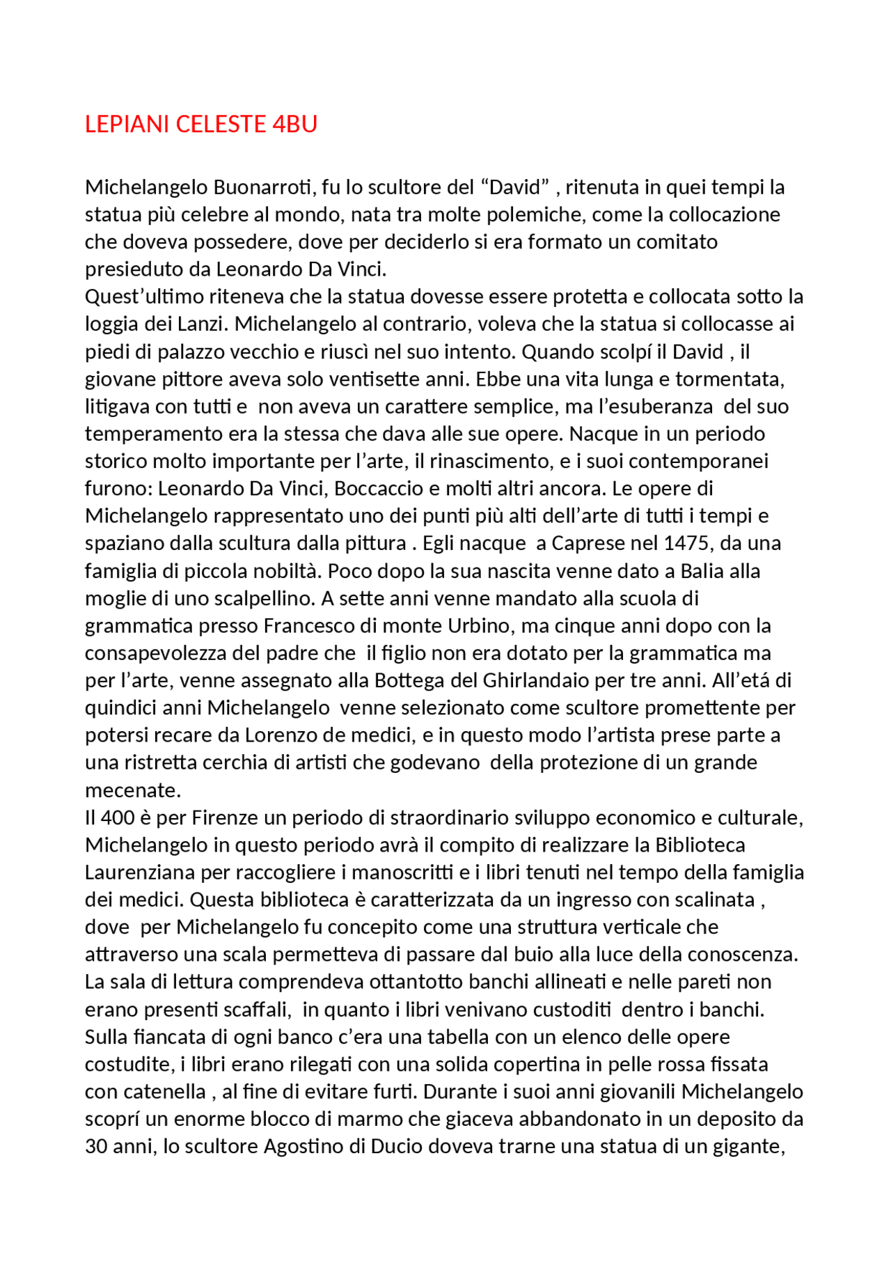 MICHELANGELO BUONARROTI APPUNTI - Docsity