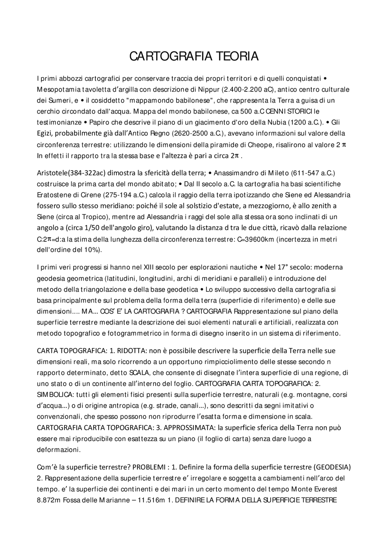 Geografia fisica: Cartografia teoria | Appunti di Geodesia e Cartografia | Docsity