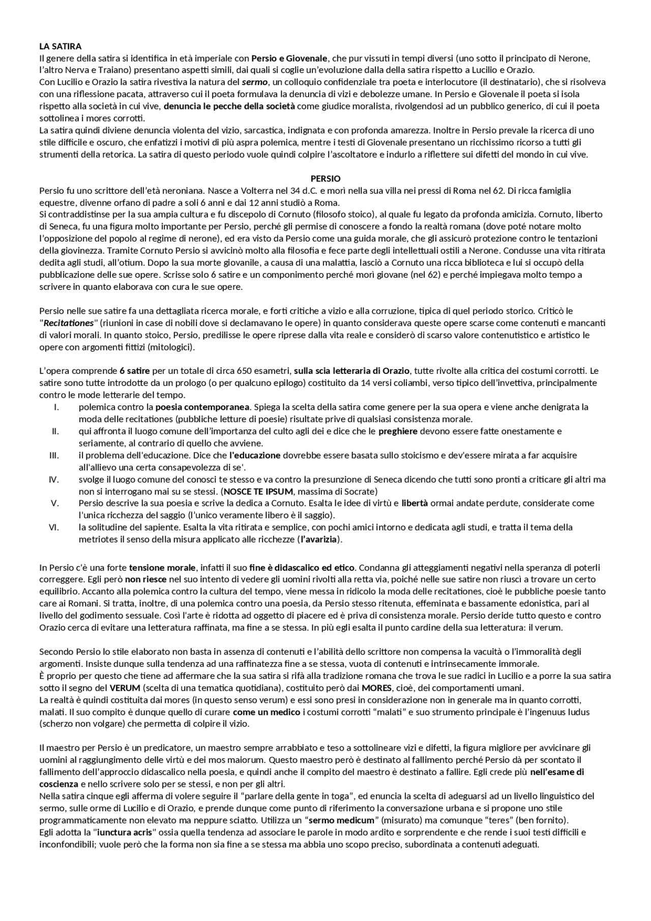La satira latina: Persio e Giovenale | Appunti di Latino | Docsity
