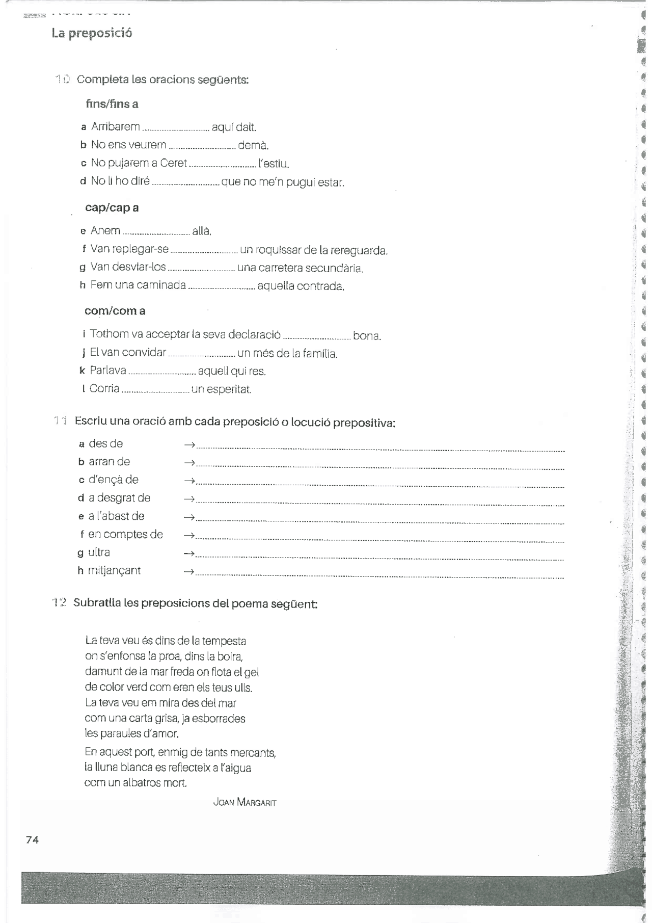 Activitats preposicions de català - Docsity