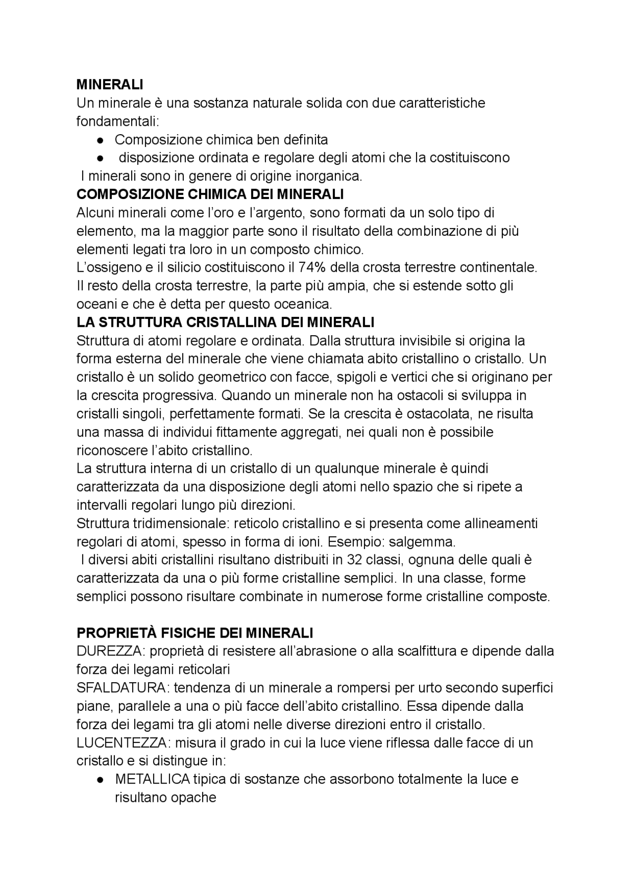 Schemi Minerali E Rocce Summaries Of Earth Science Docsity