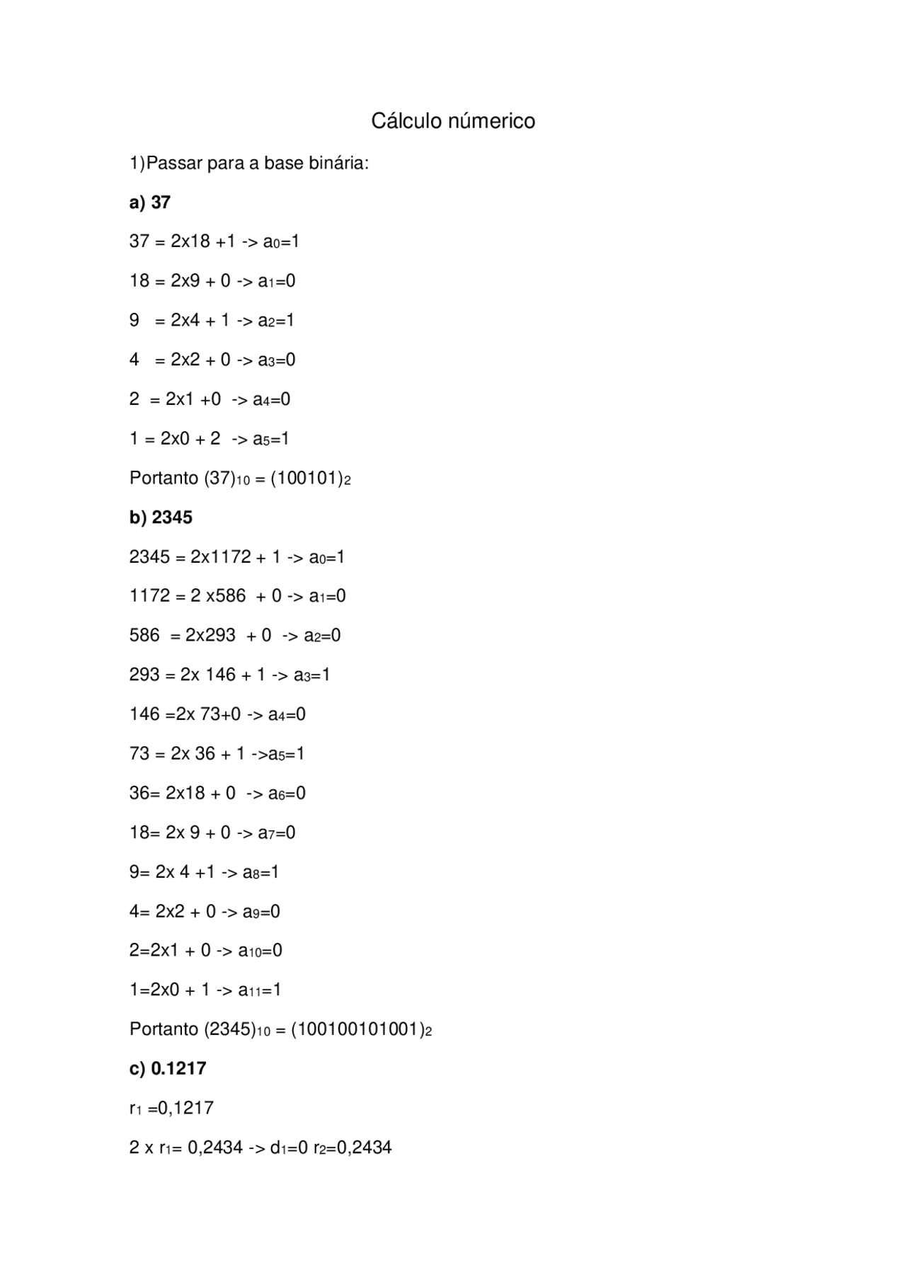 Lista De Exercícios Resolvidos Cálculo Numérico Docsity