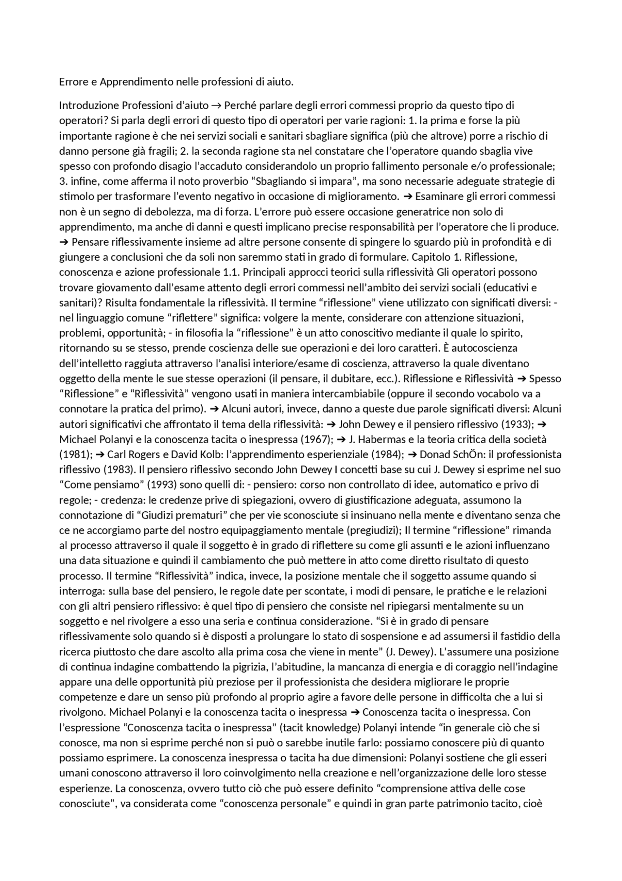 Errore E Apprendimento Nelle Professioni Di Aiuto Docsity