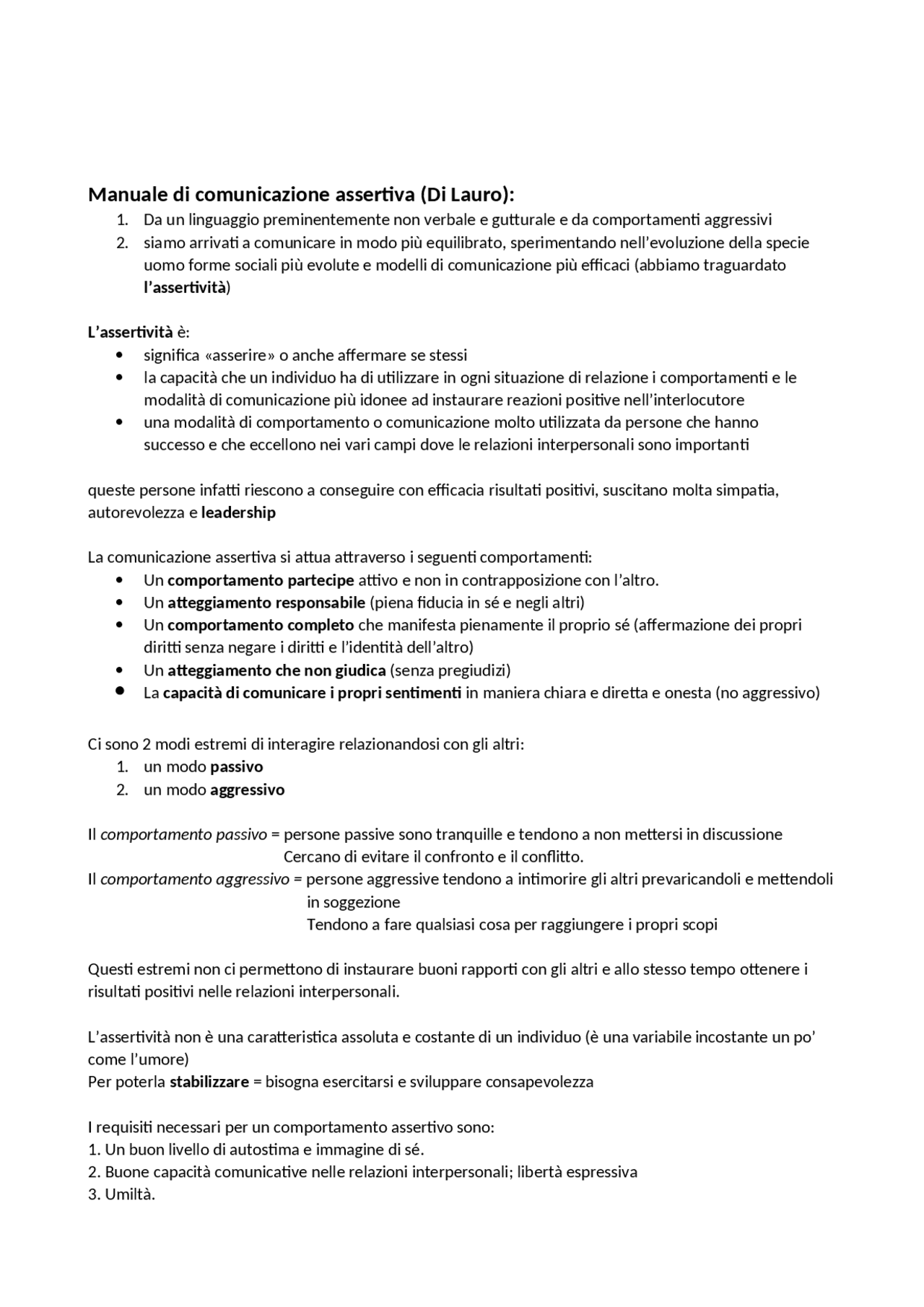 Manuale Di Comunicazione Assertiva Di Lauro Docsity
