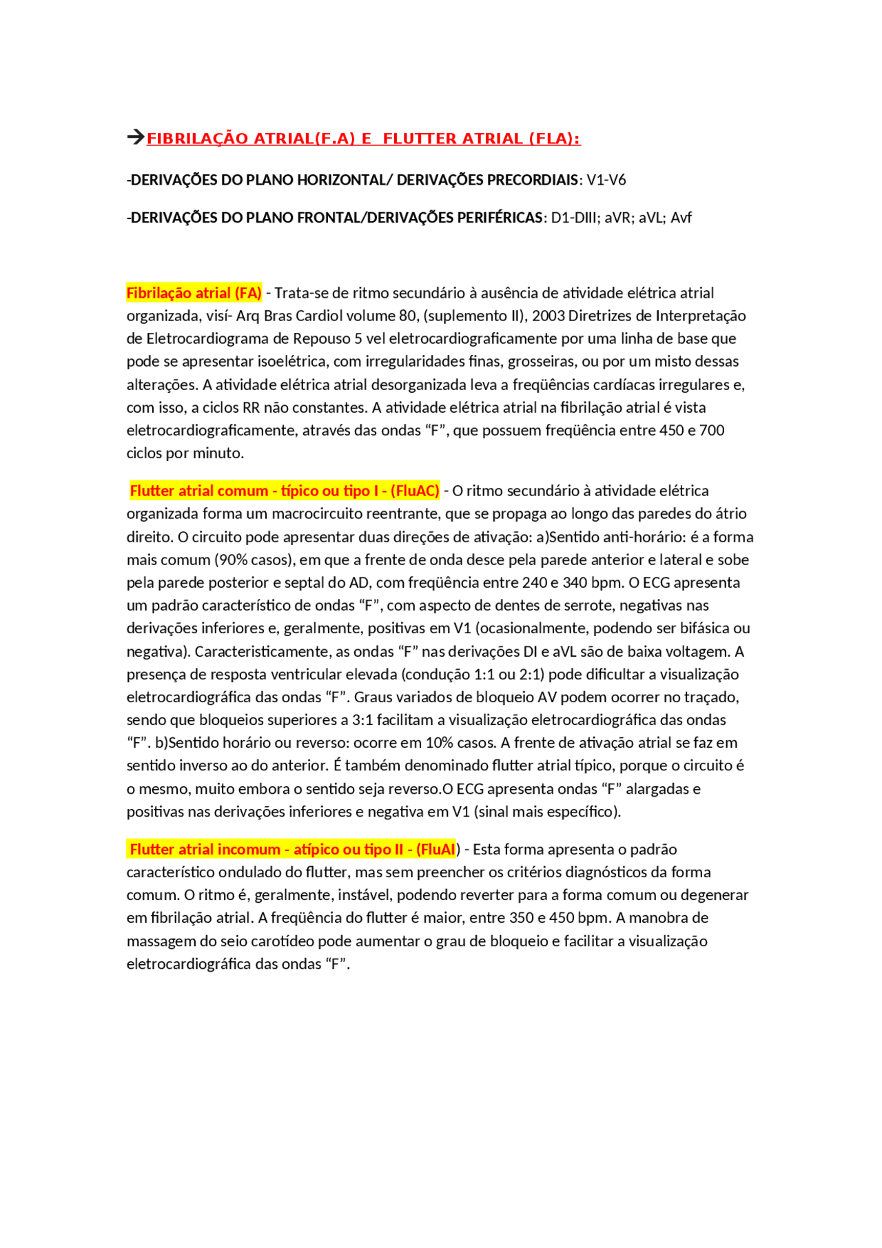 Cardiologia FibrilaÇÃo Atrial E Flutter Atrial Docsity