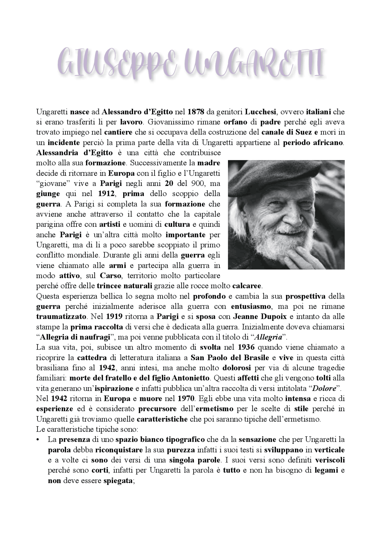 Appunti Su Ungaretti Docsity