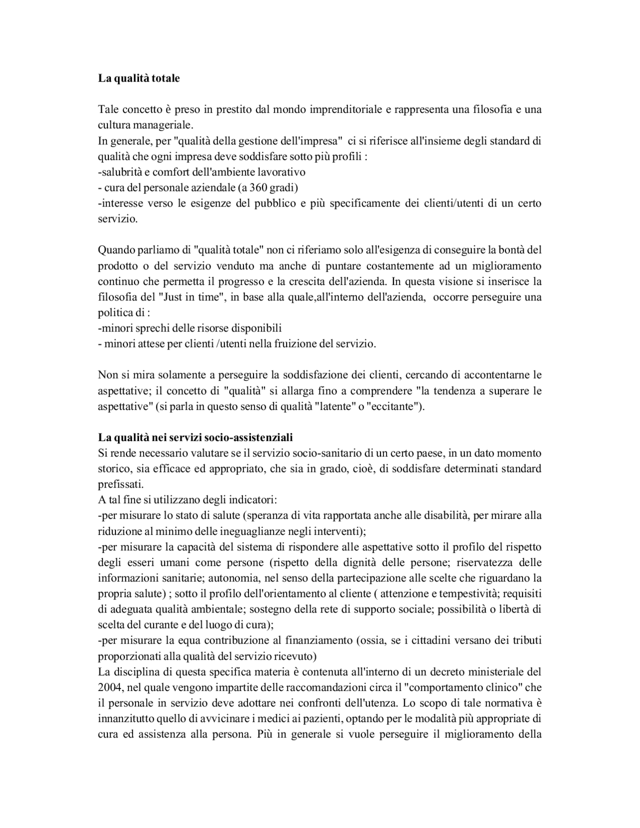 La Qualità Nei Servizi Socio Sanitari Docsity
