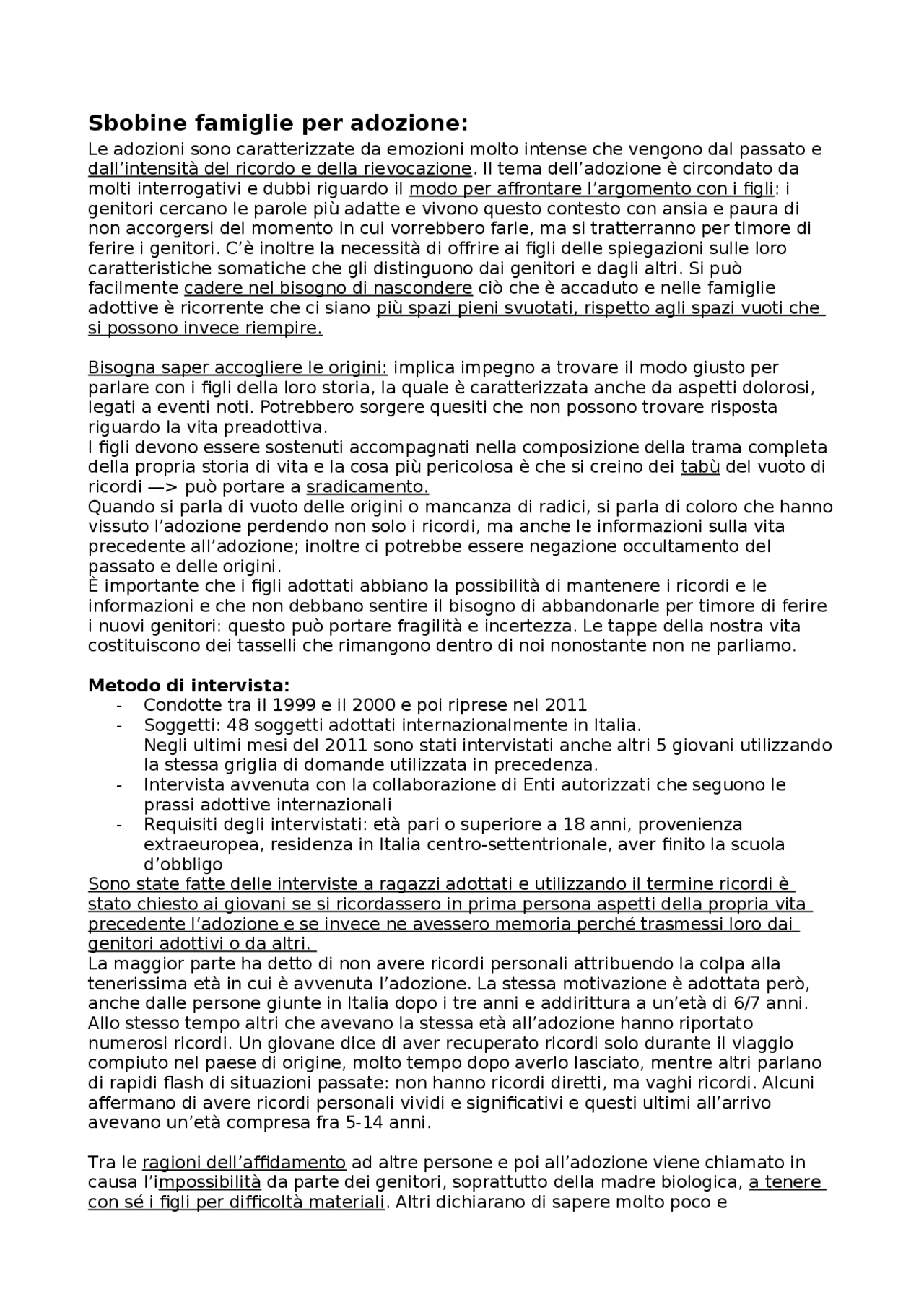 Famiglie Per Adozione Sbobine E Riassunto Docsity