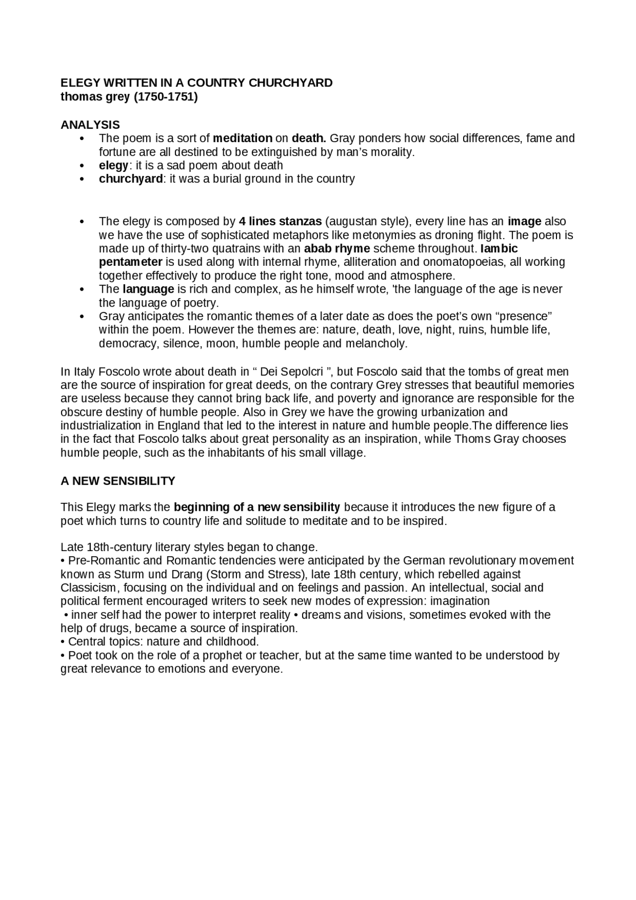 Analysis of elegy written in a country churchyard - Docsity