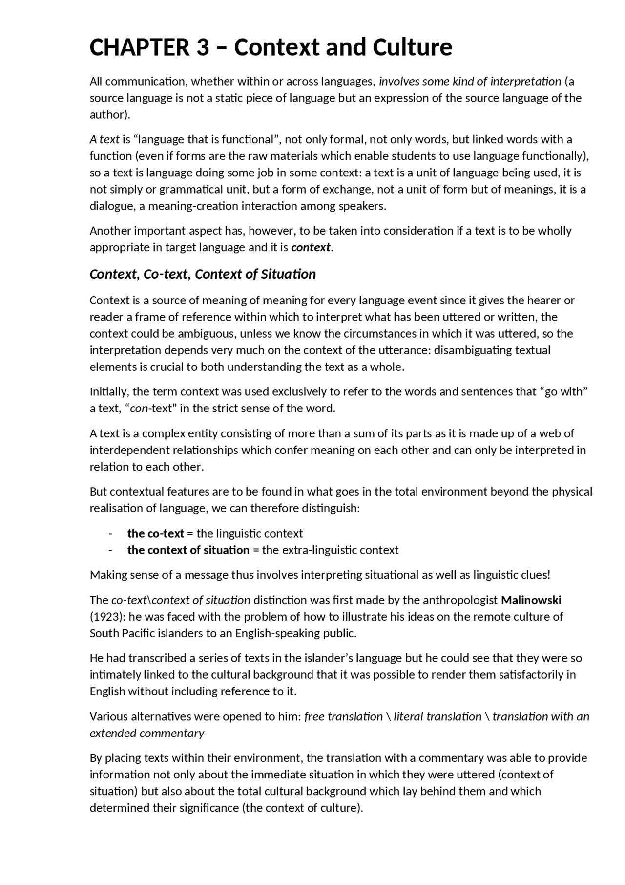 Context and Culture (from Ulrych "textual analysis") - Docsity