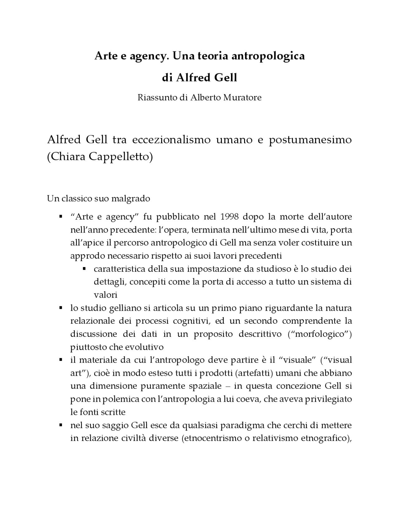 Arte e agency. Una teoria antropologica (RIASSUNTO) - Alfred Gell ...