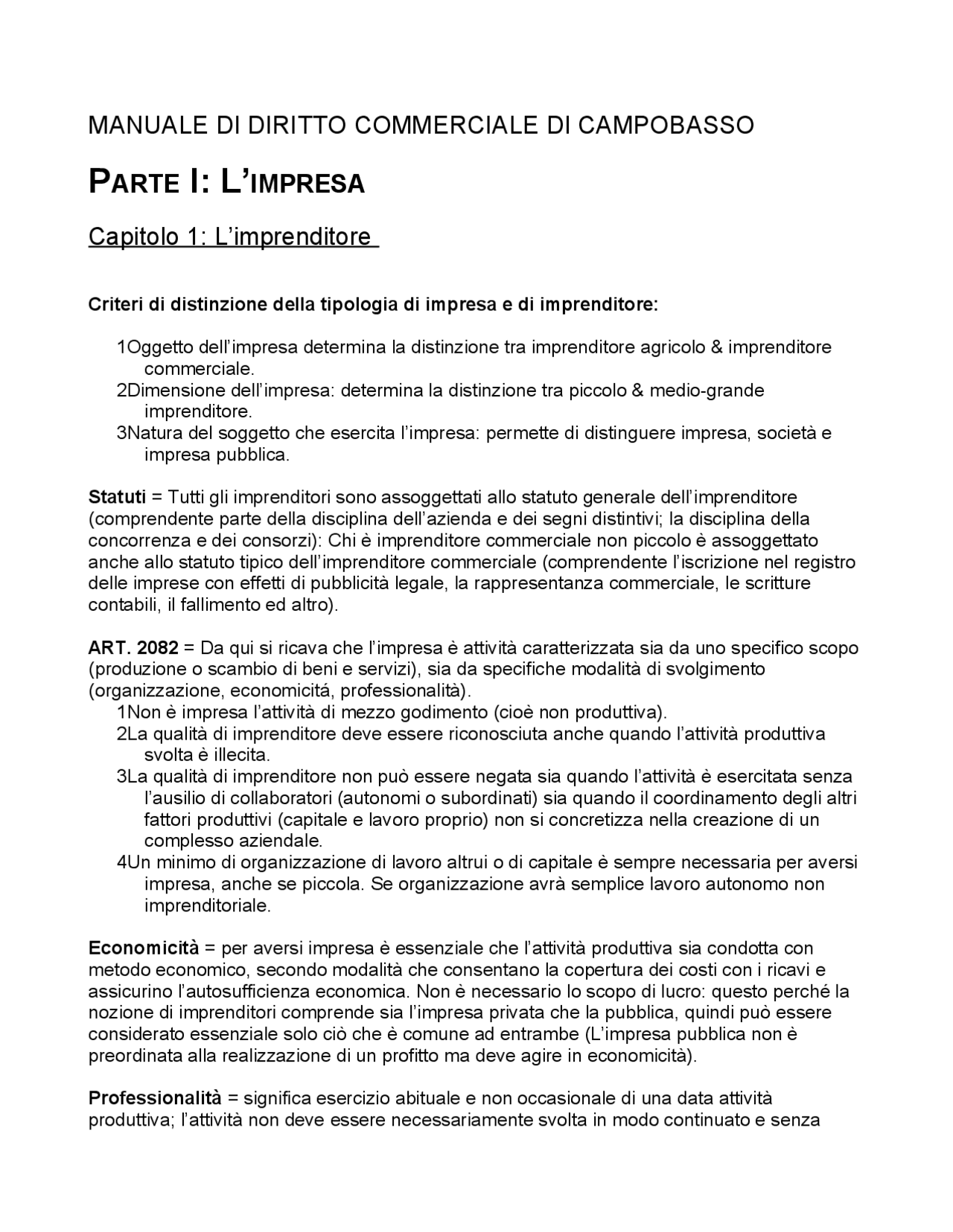 Schemi Appunti Diritto Commerciale Manuale Campobasso Docsity