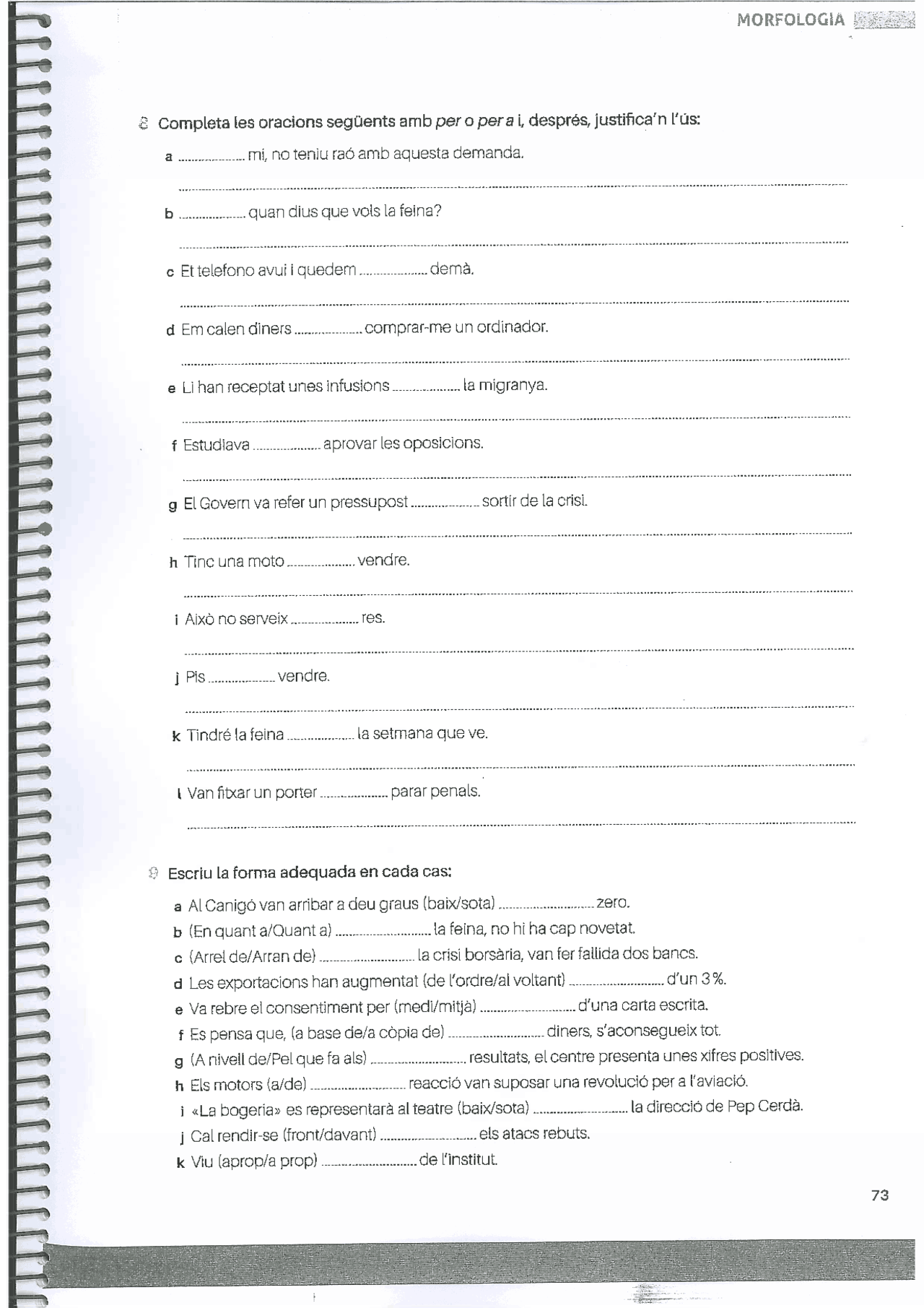 Activitats preposicions de català - Docsity