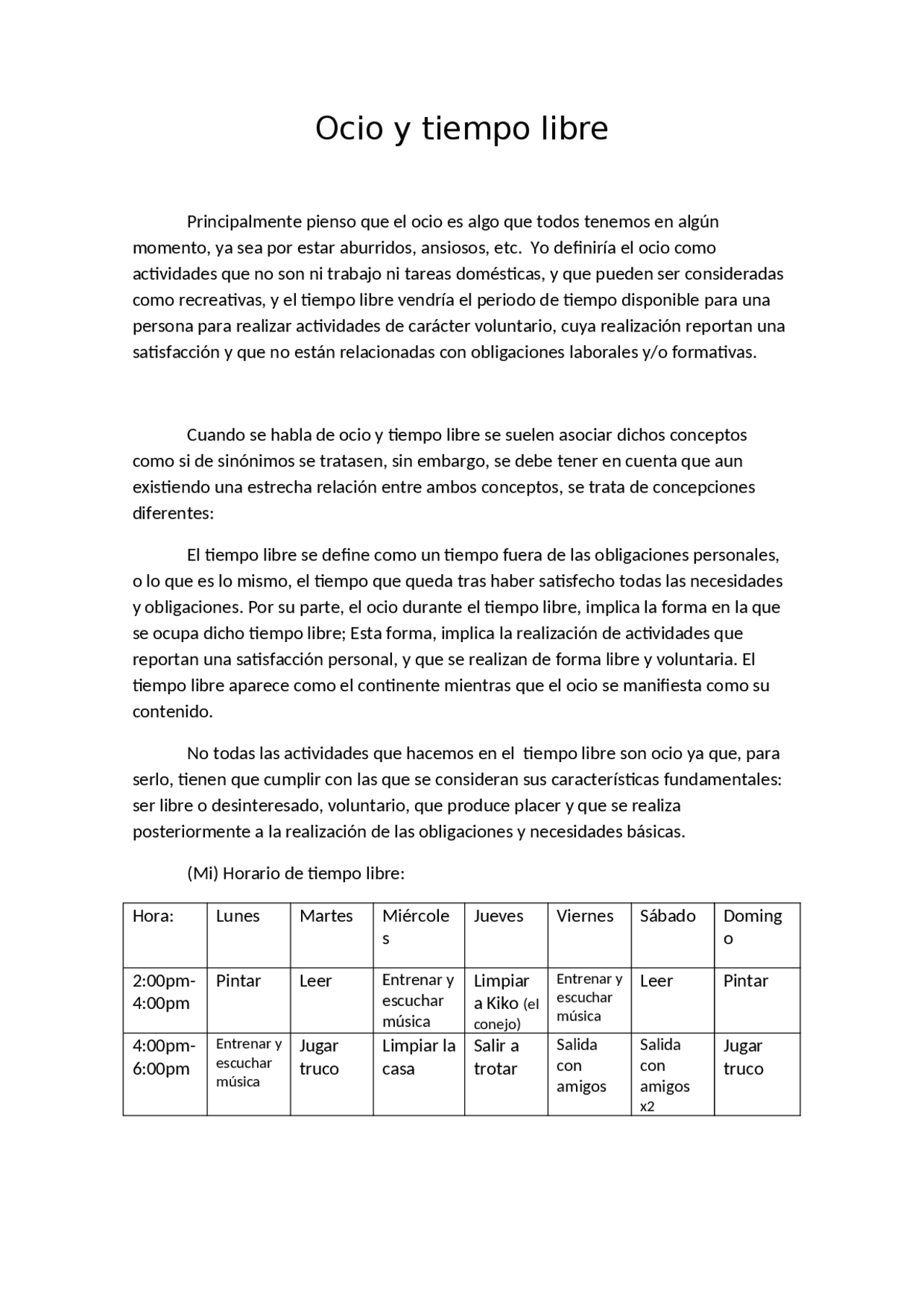 El Ocio y Tiempo libre - Docsity