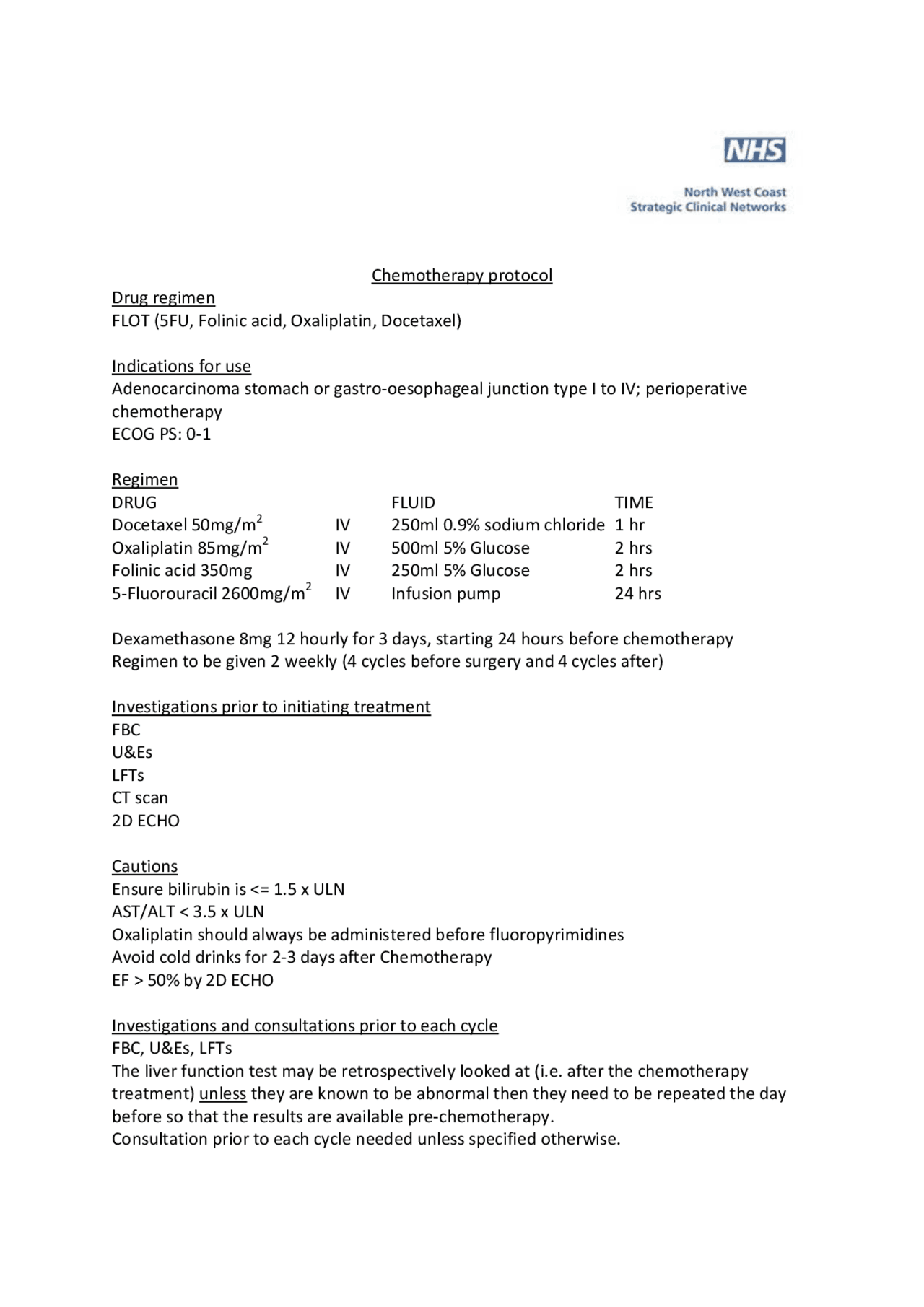 Chemotherapy protocol for stomach cancer - Docsity