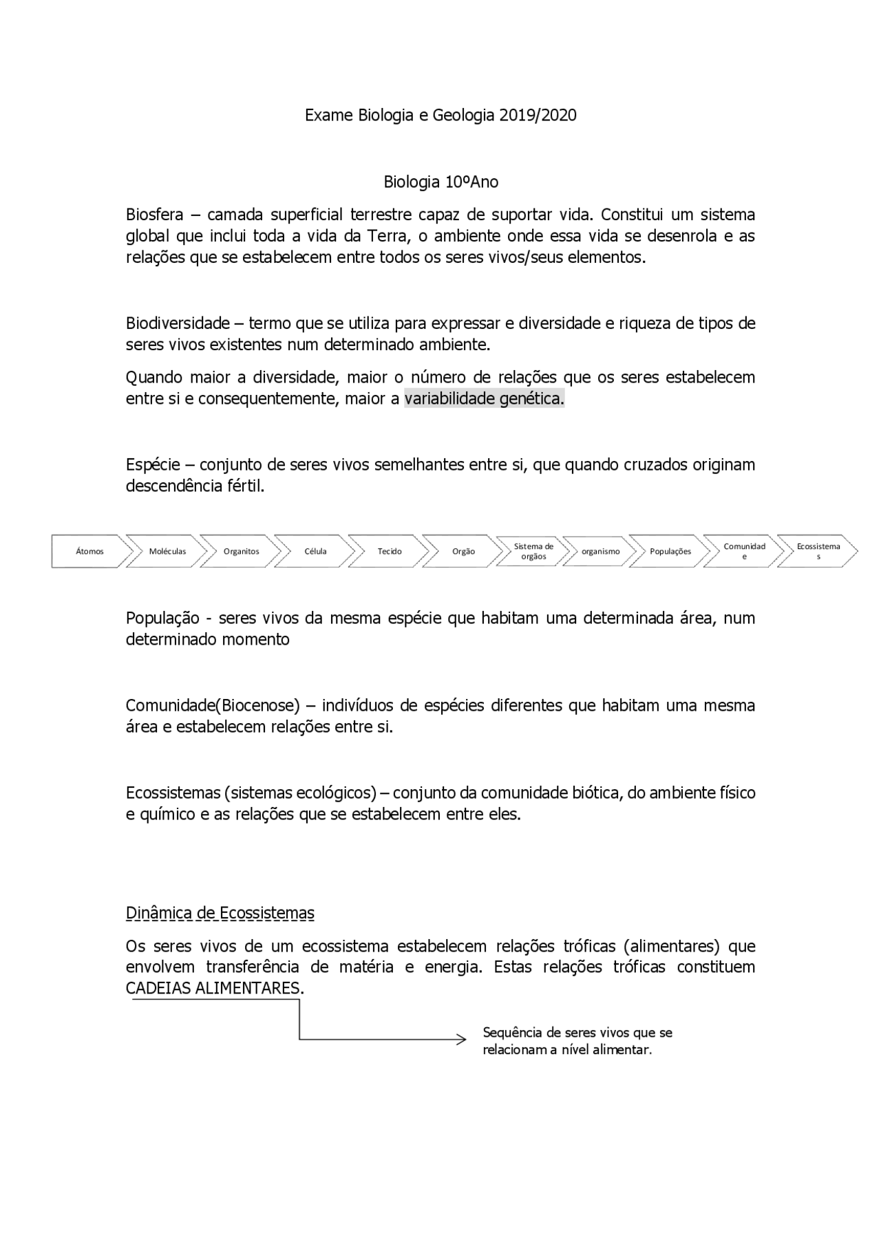Resumos De Preparação De Exame Biologia Docsity