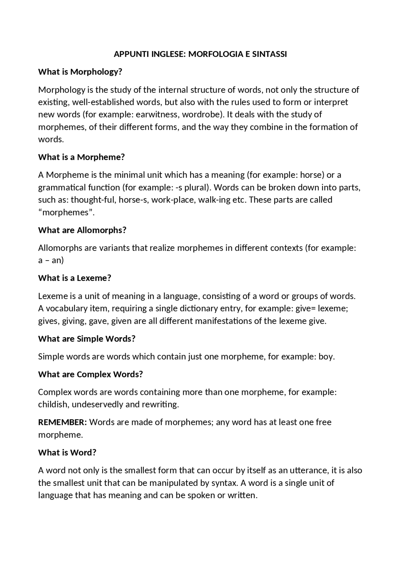 English Language Culpeper Morfologia E Sintassi Docsity