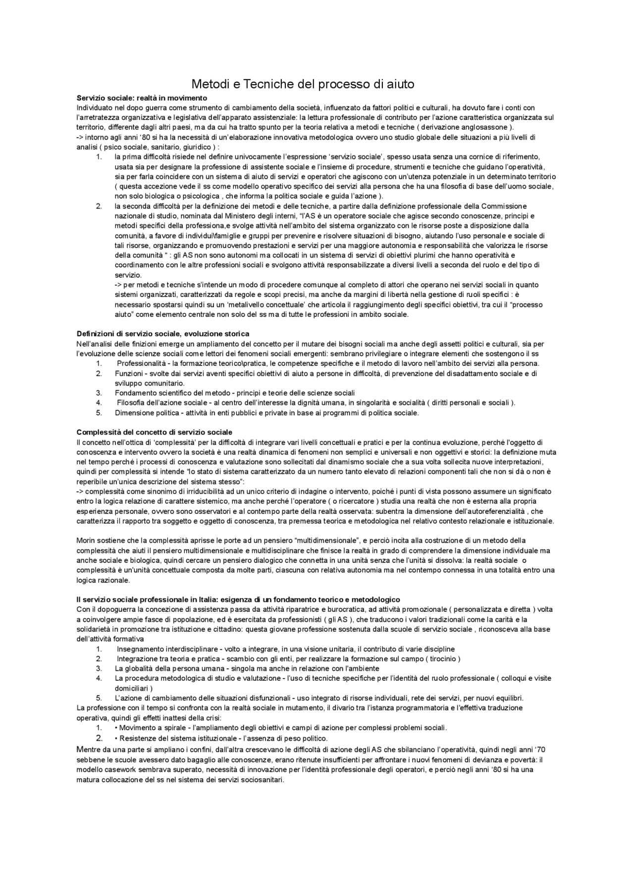 Metodi E Tecniche Del Procceso Di Aiuto Docsity