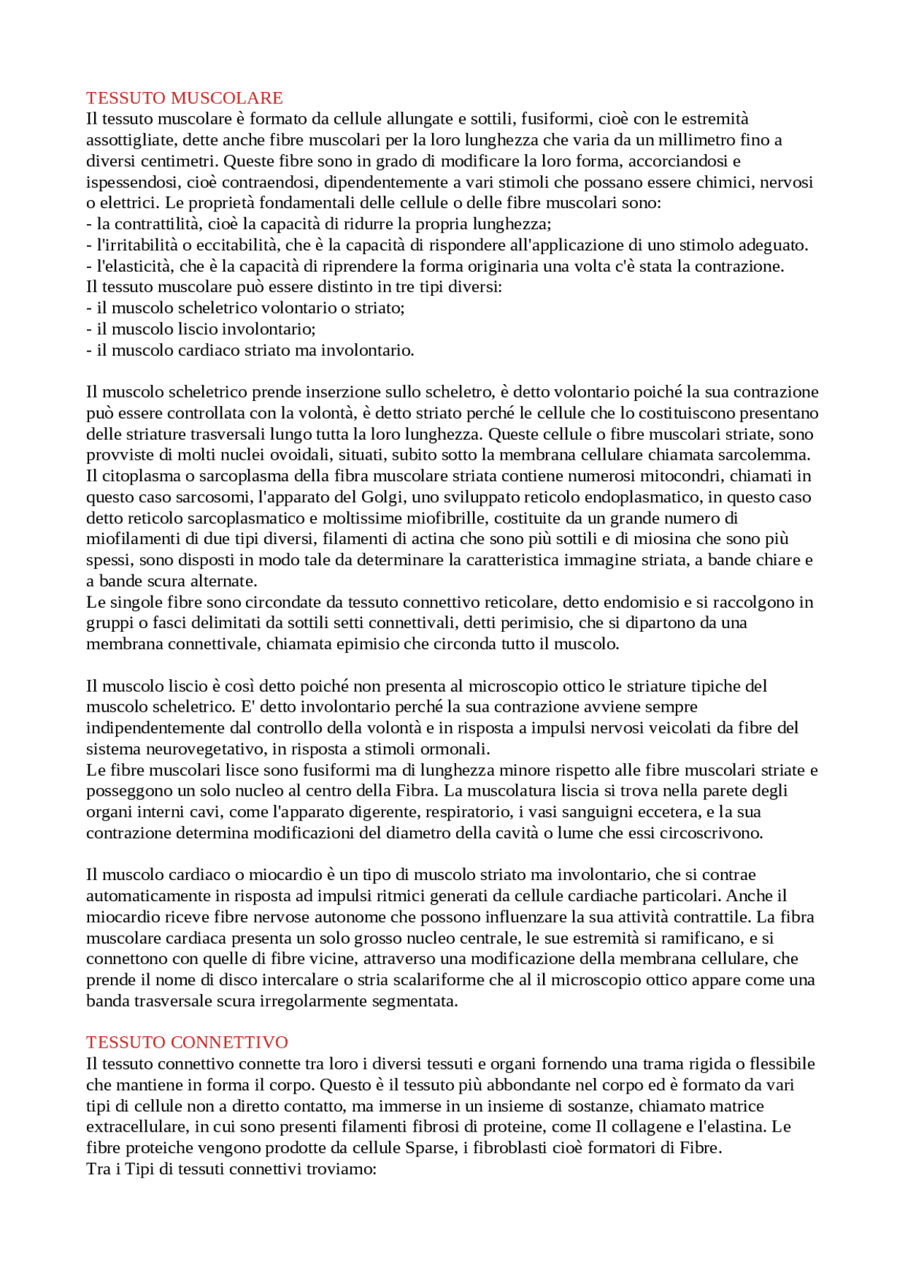Tessuto Muscolare E Tessuto Connettivo Docsity