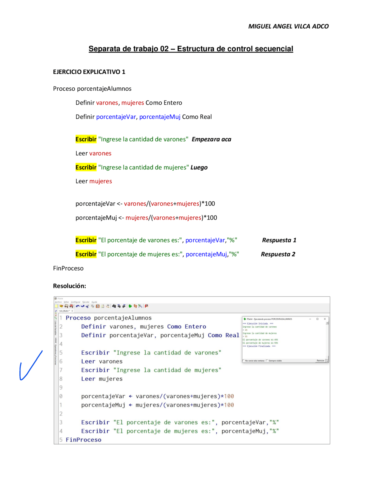 Tarea - Separata de trabajo 02 | Ejercicios de Diseño de Algoritmos - Docsity