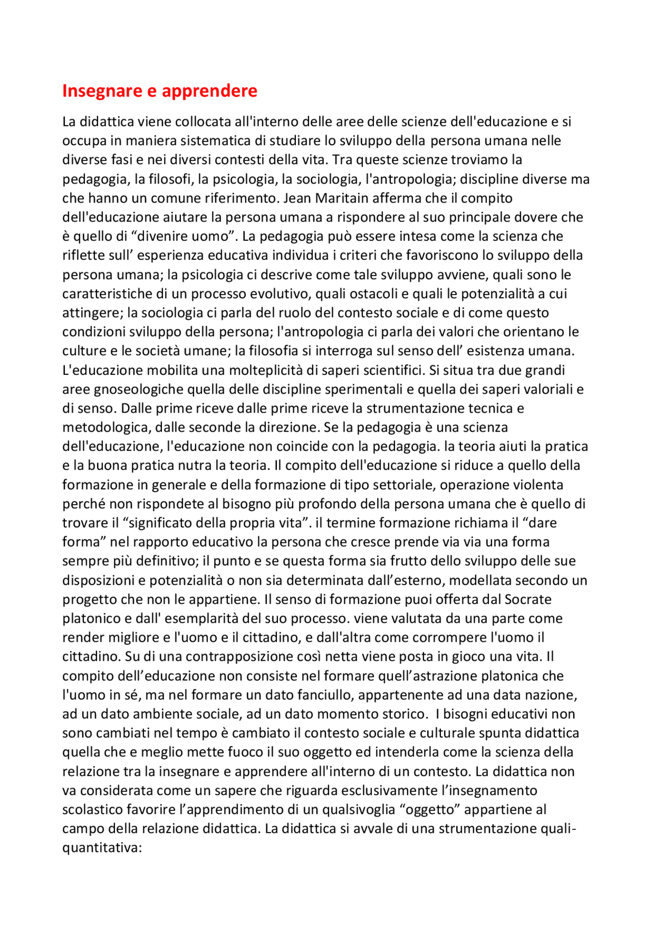 Didattica Insegnare E Apprendere Docsity