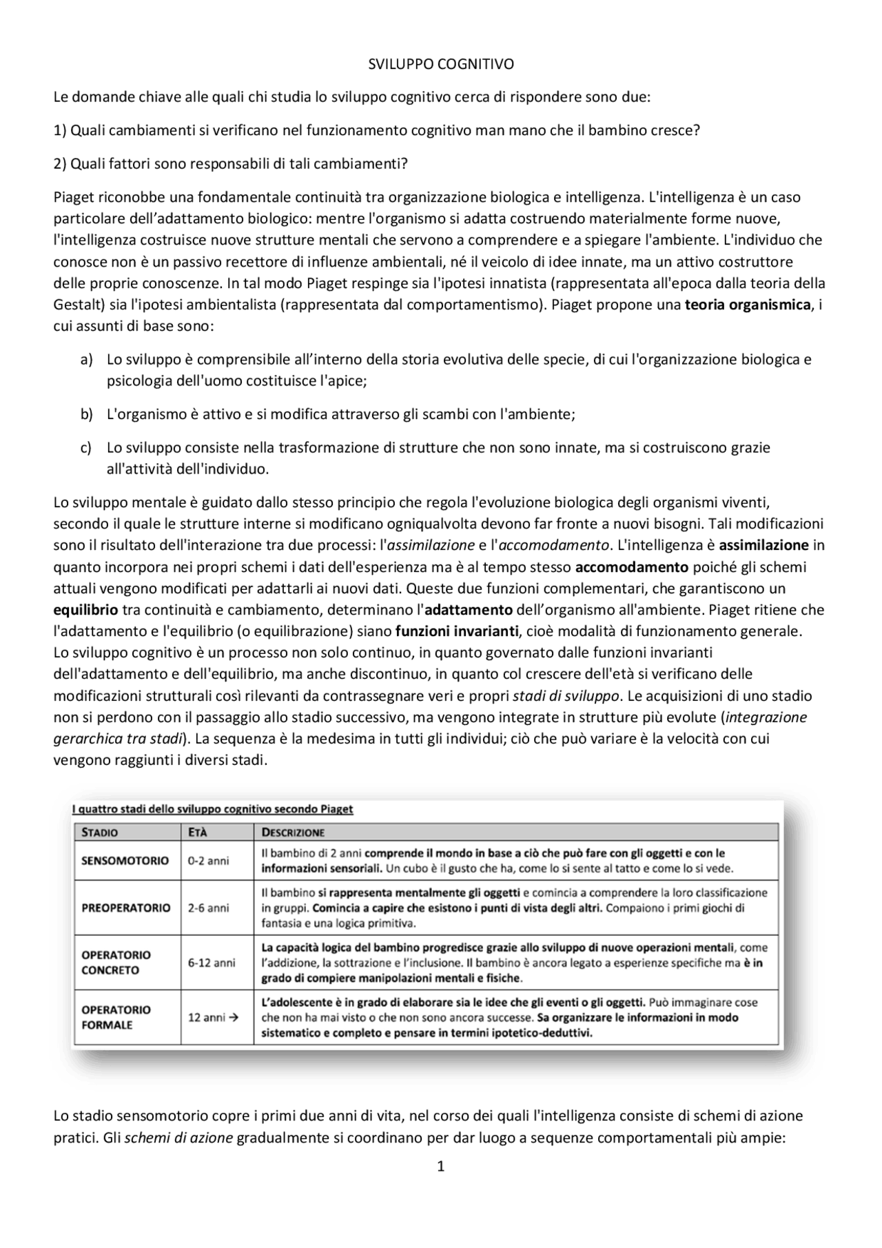 Lo Sviluppo Cognitivo Docsity