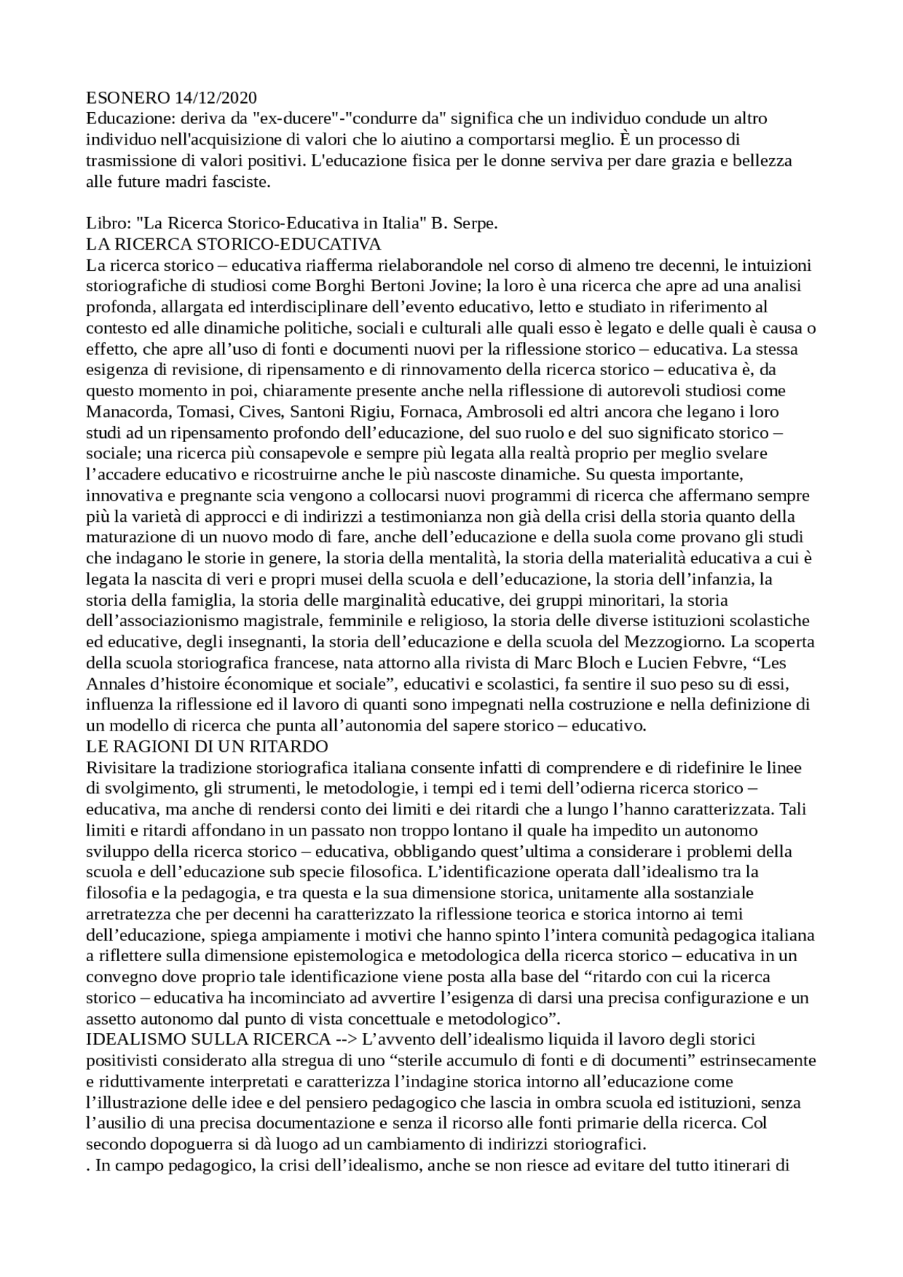 Appunti Esonero Di Storia Dei Processi Educativi Appunti Di Scienze