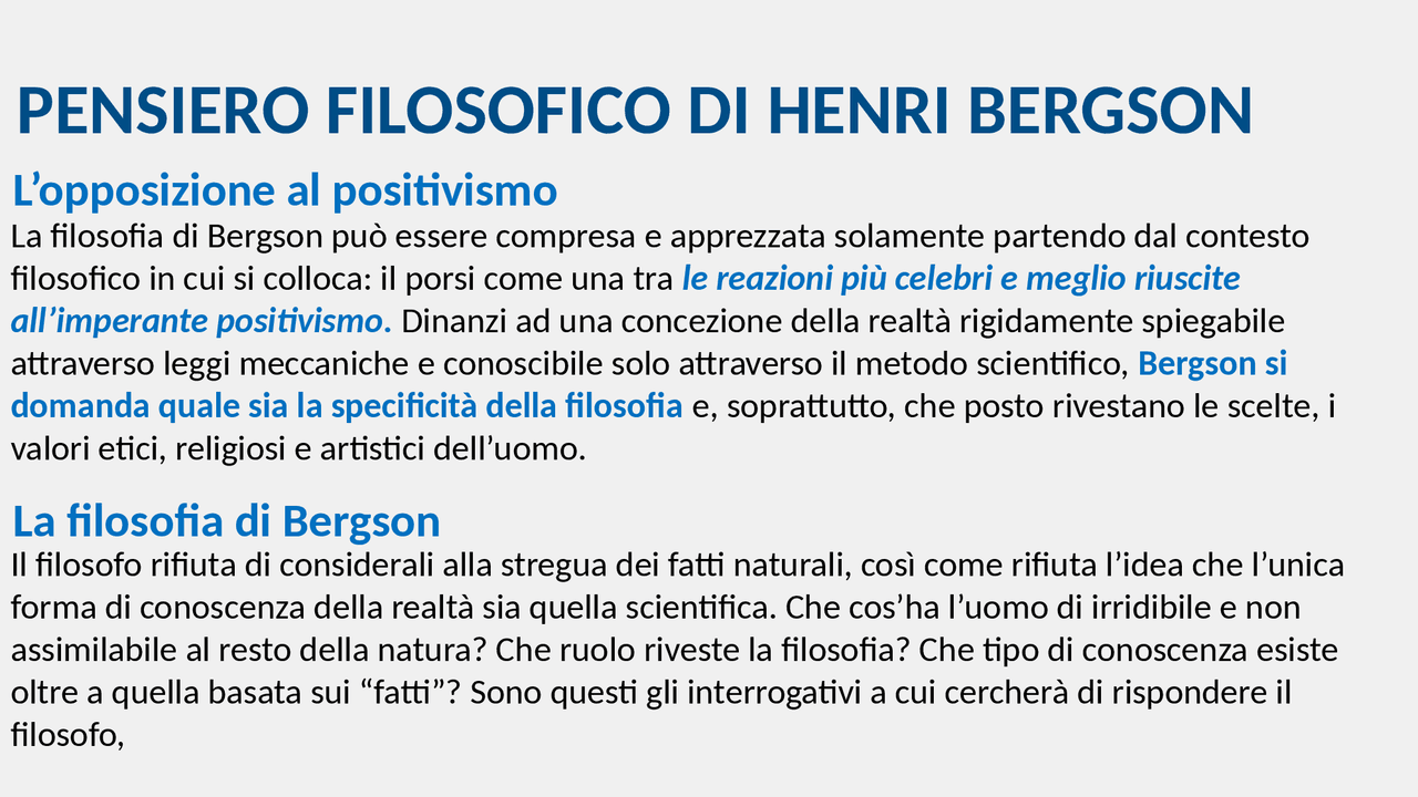 Bergson e il suo pensiero - Docsity