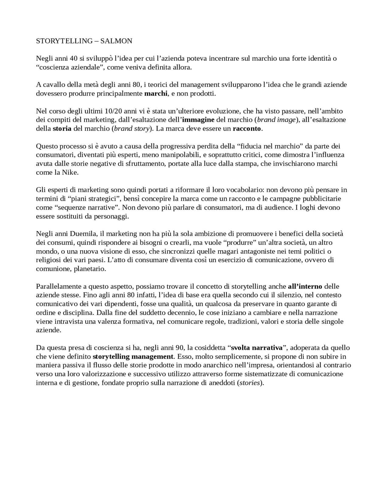 Riassunto Storytelling Christian Salmon Docsity