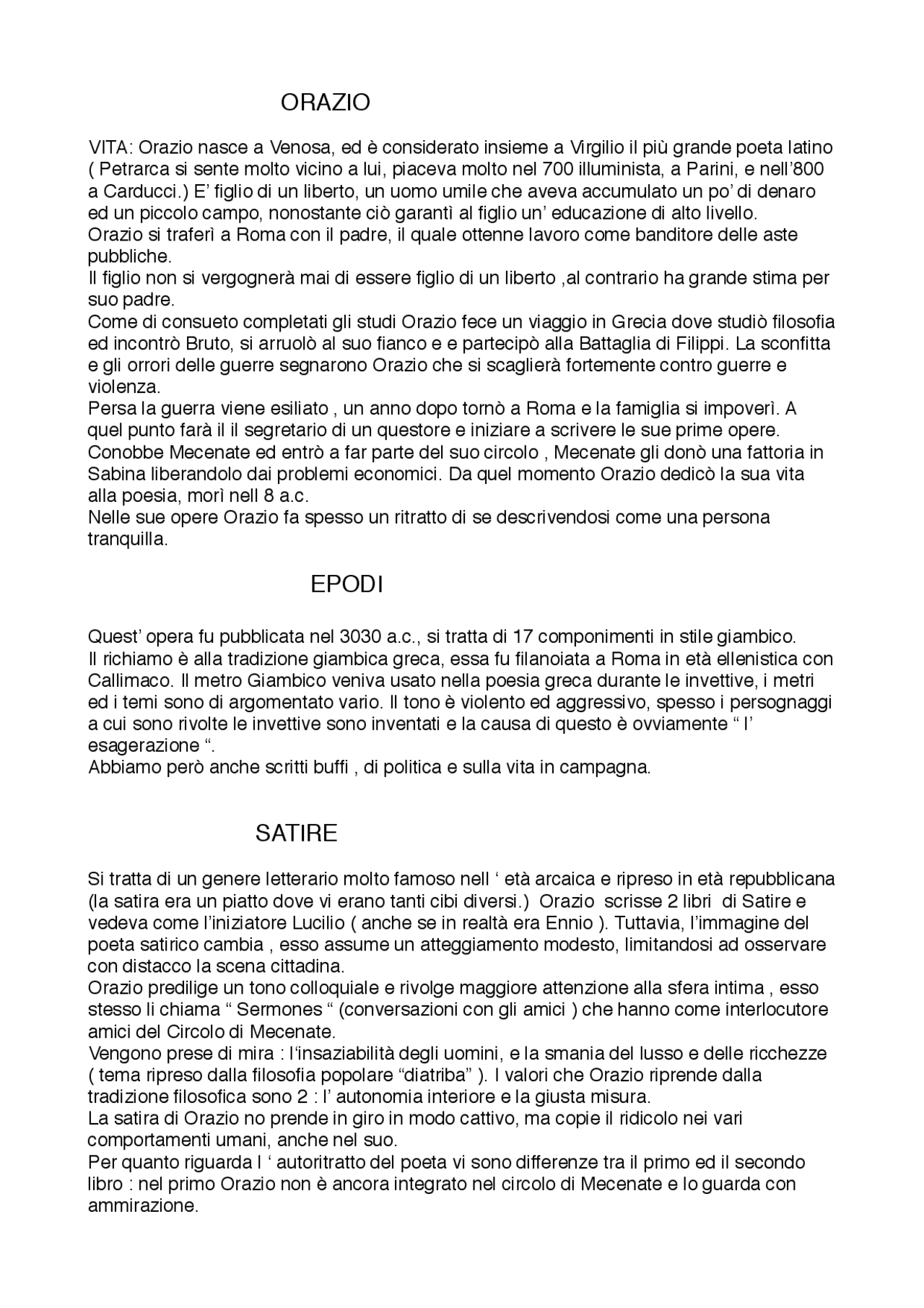 Orazio Riassunto Schematico Docsity