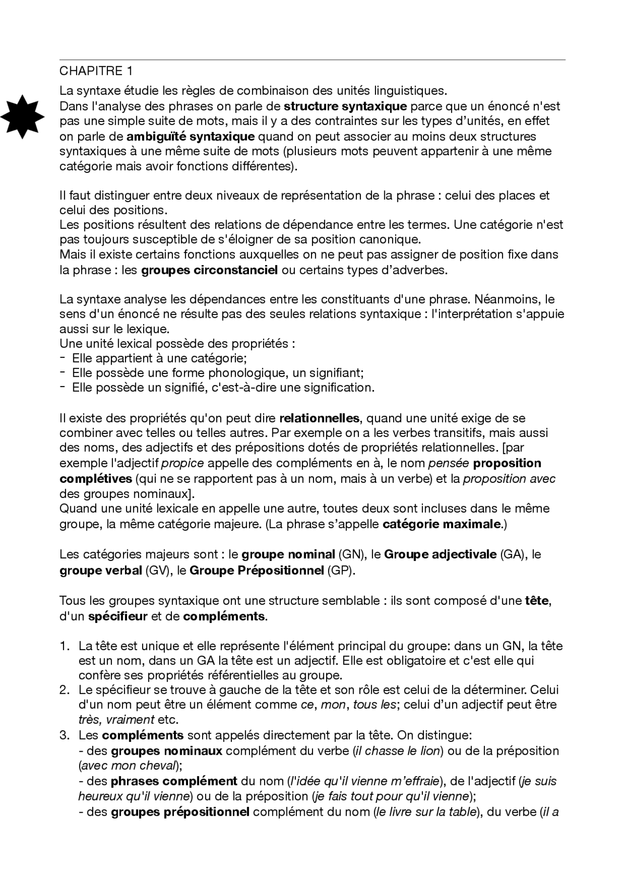 La syntaxe du français (CAP 1,2,4,5,6), Dominique Maingueneau (Esame ...
