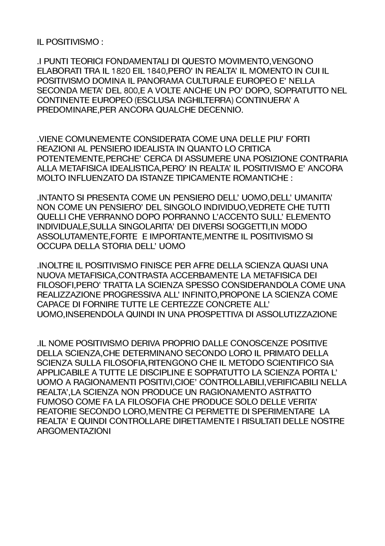 Appunti Di Filosofia Sul Positivismo Docsity