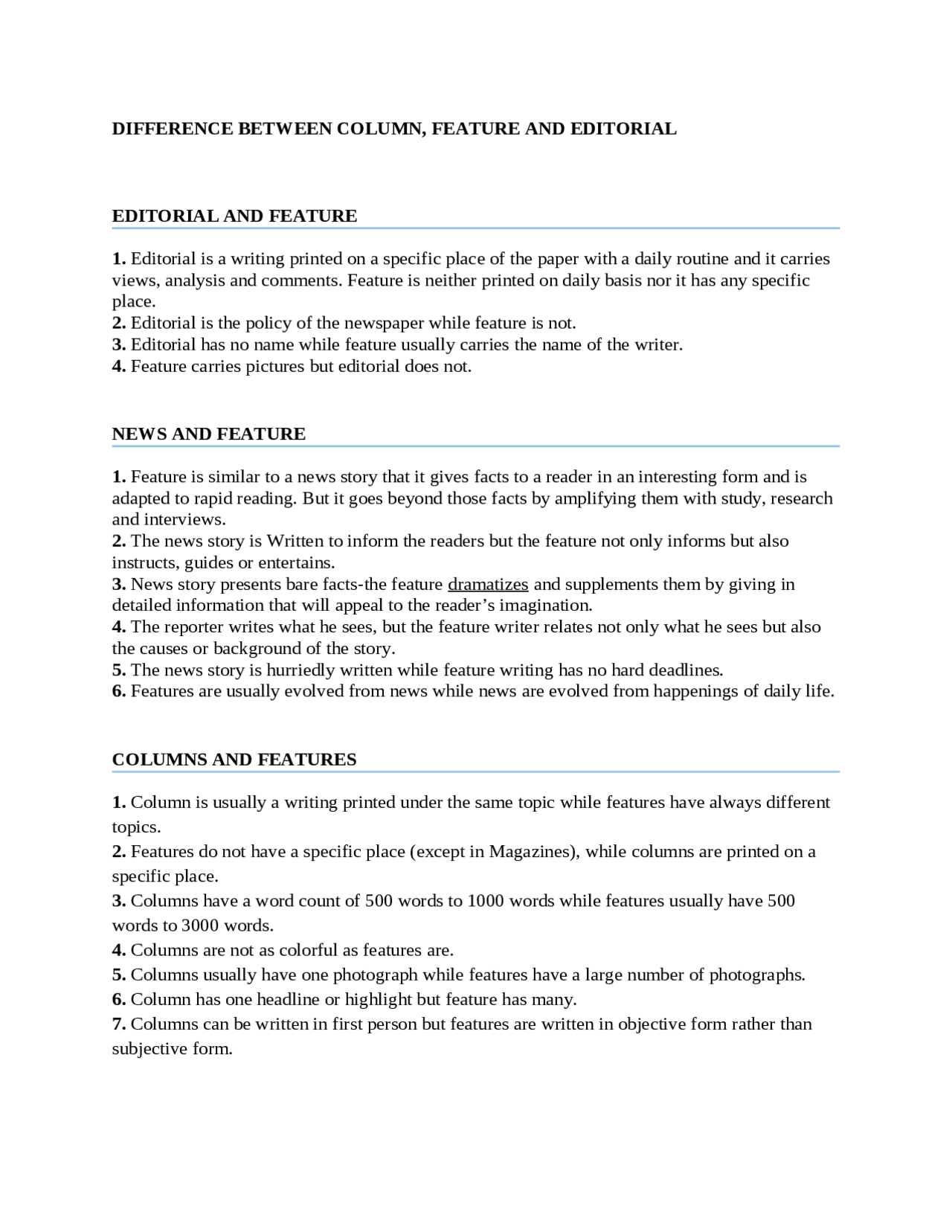 Features,columns and editorials - Docsity