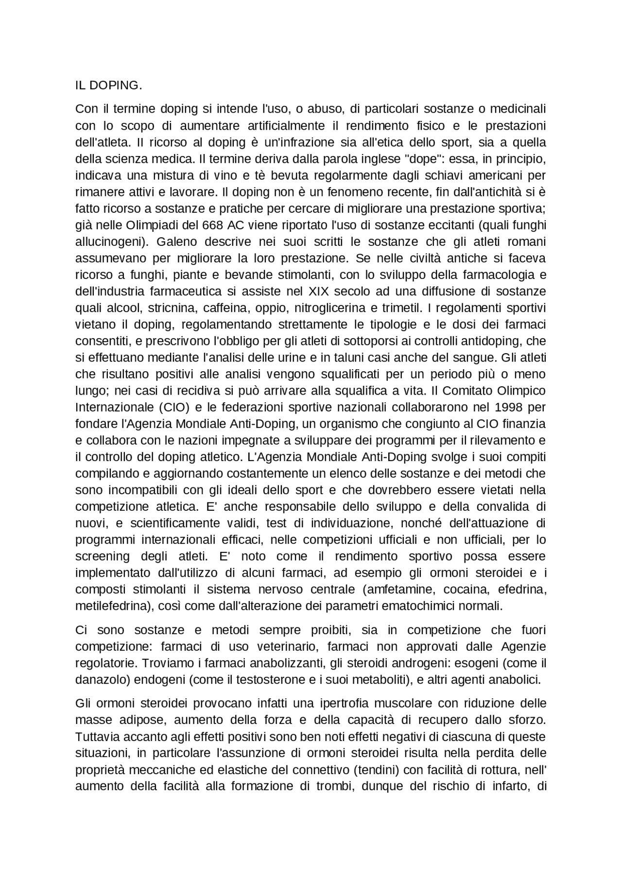 Il Doping e il caso Pantani. - Docsity