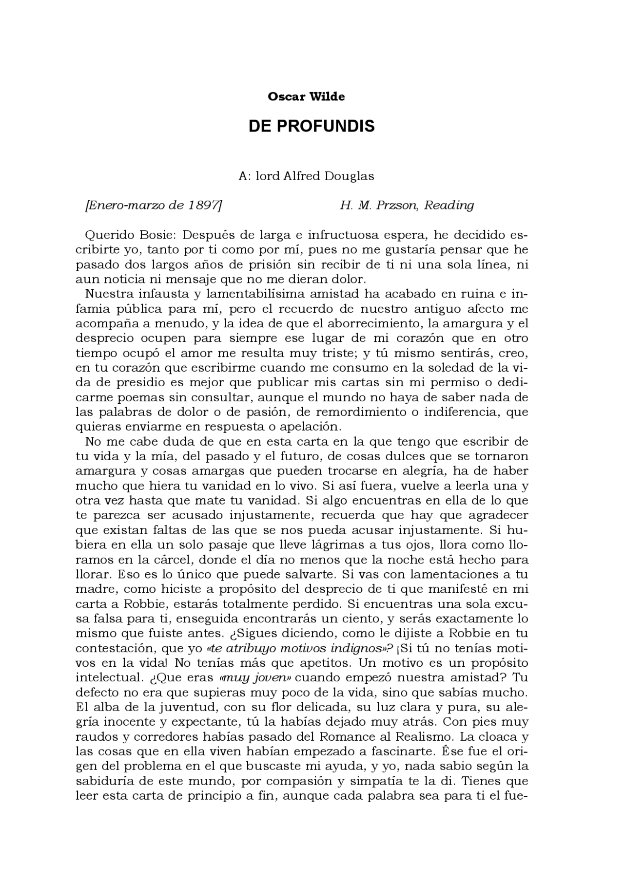 Oscar Wilde De profundis text - Docsity