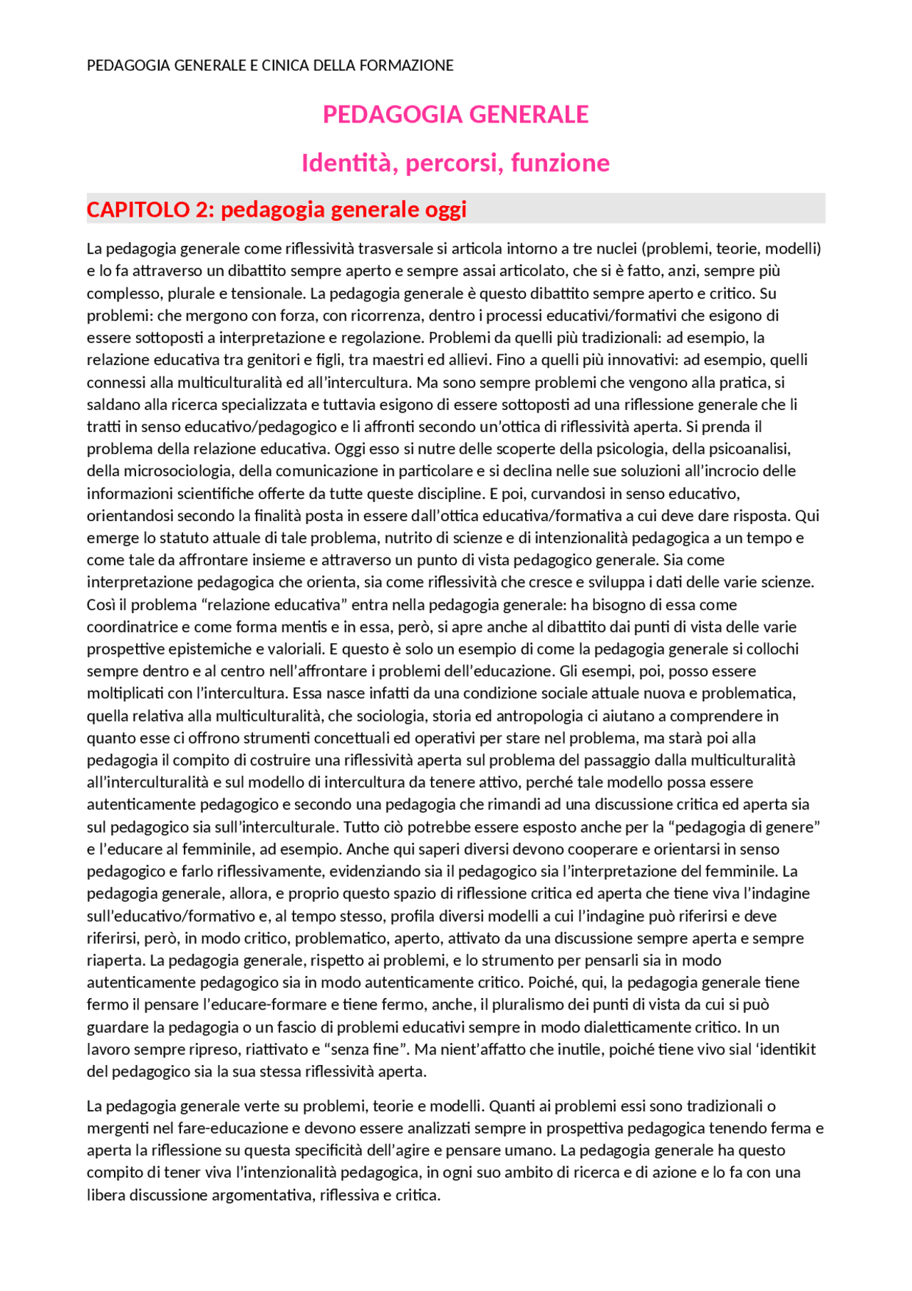 Pedagogia Generale E Clinica Della Formazione Docsity
