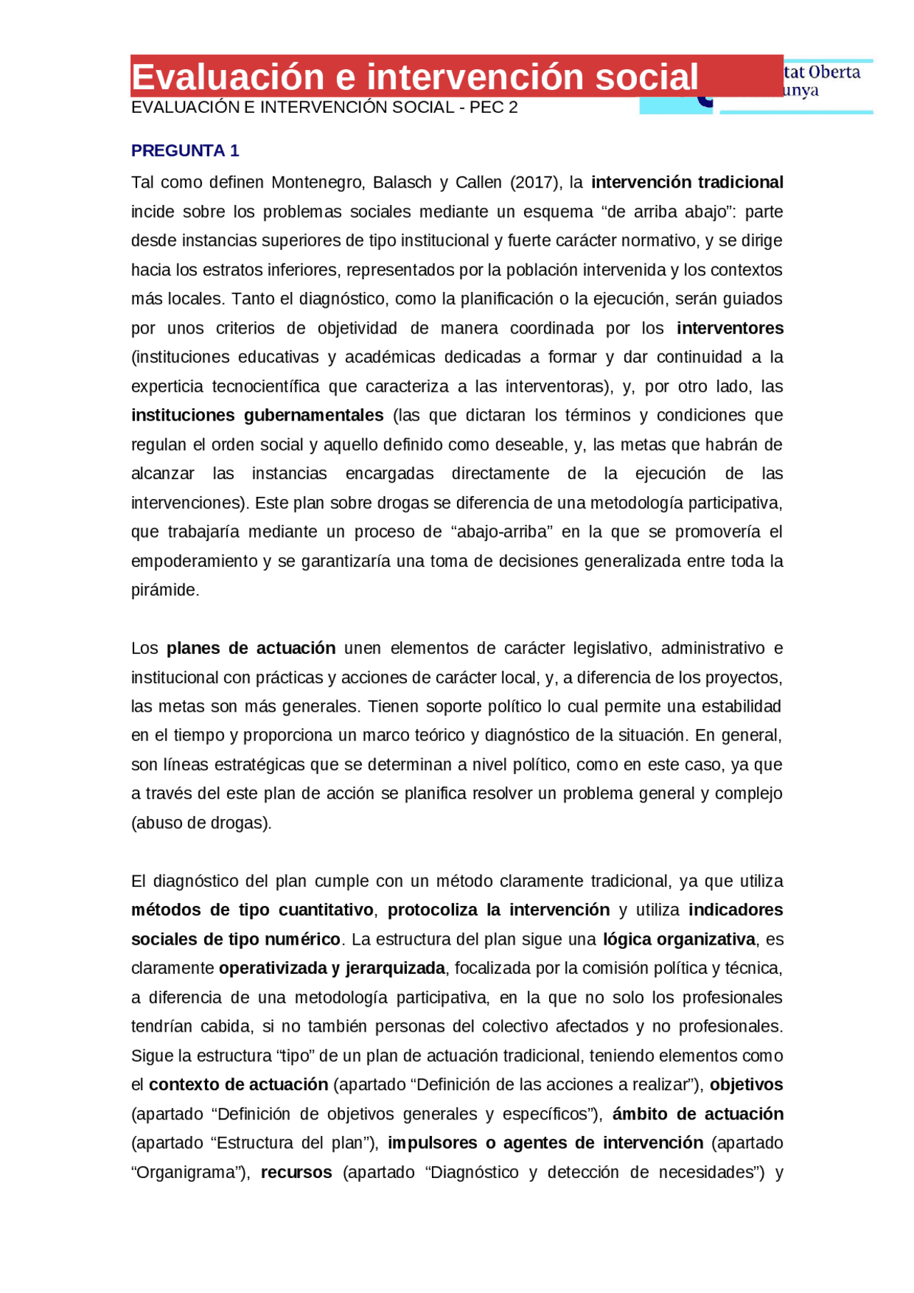 Respuestas Pec 2 Evaluacion E Intervencion Social Docsity