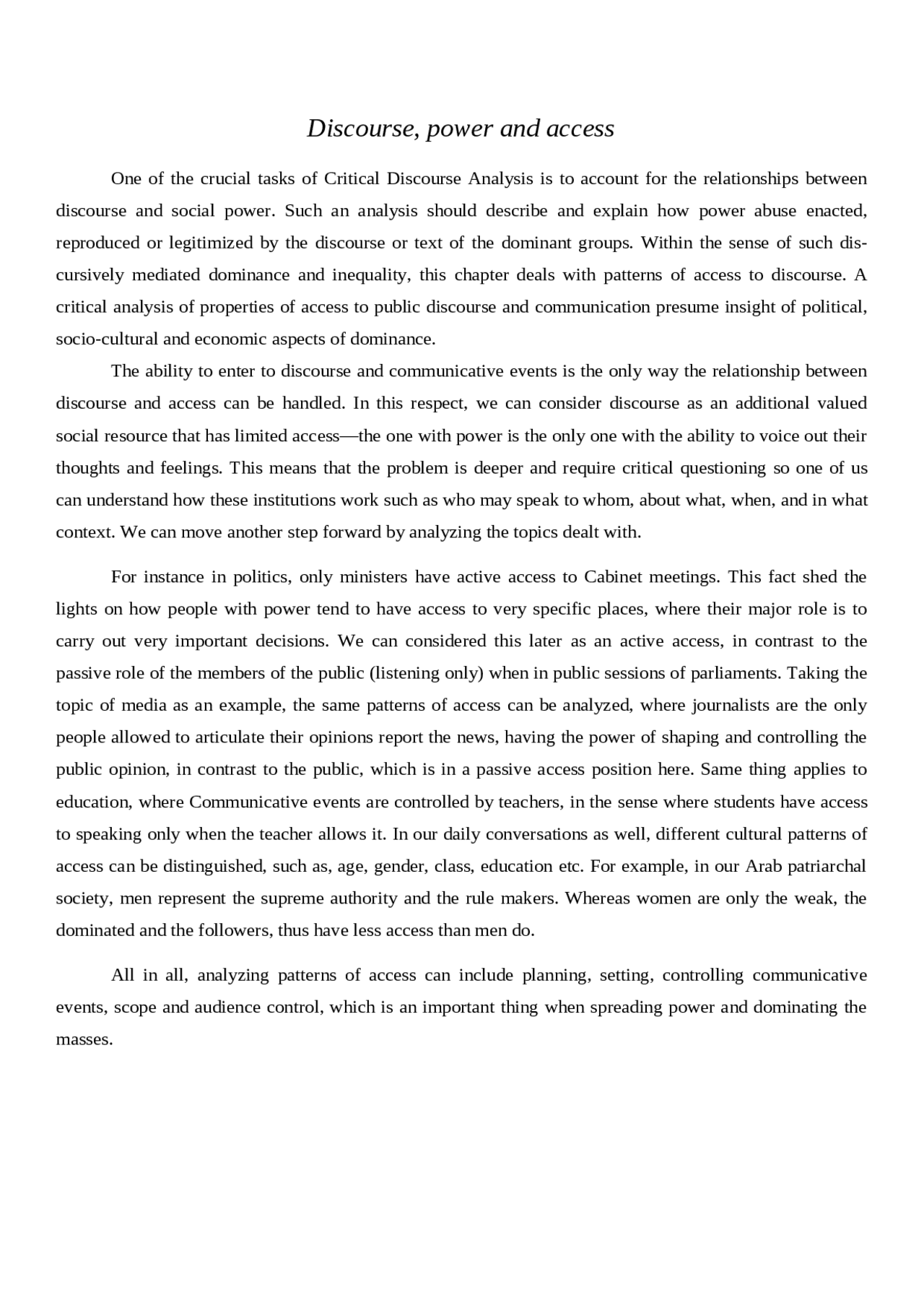 Coulthard.Texts and Practices chap. 5 Discourse, power and access - Docsity