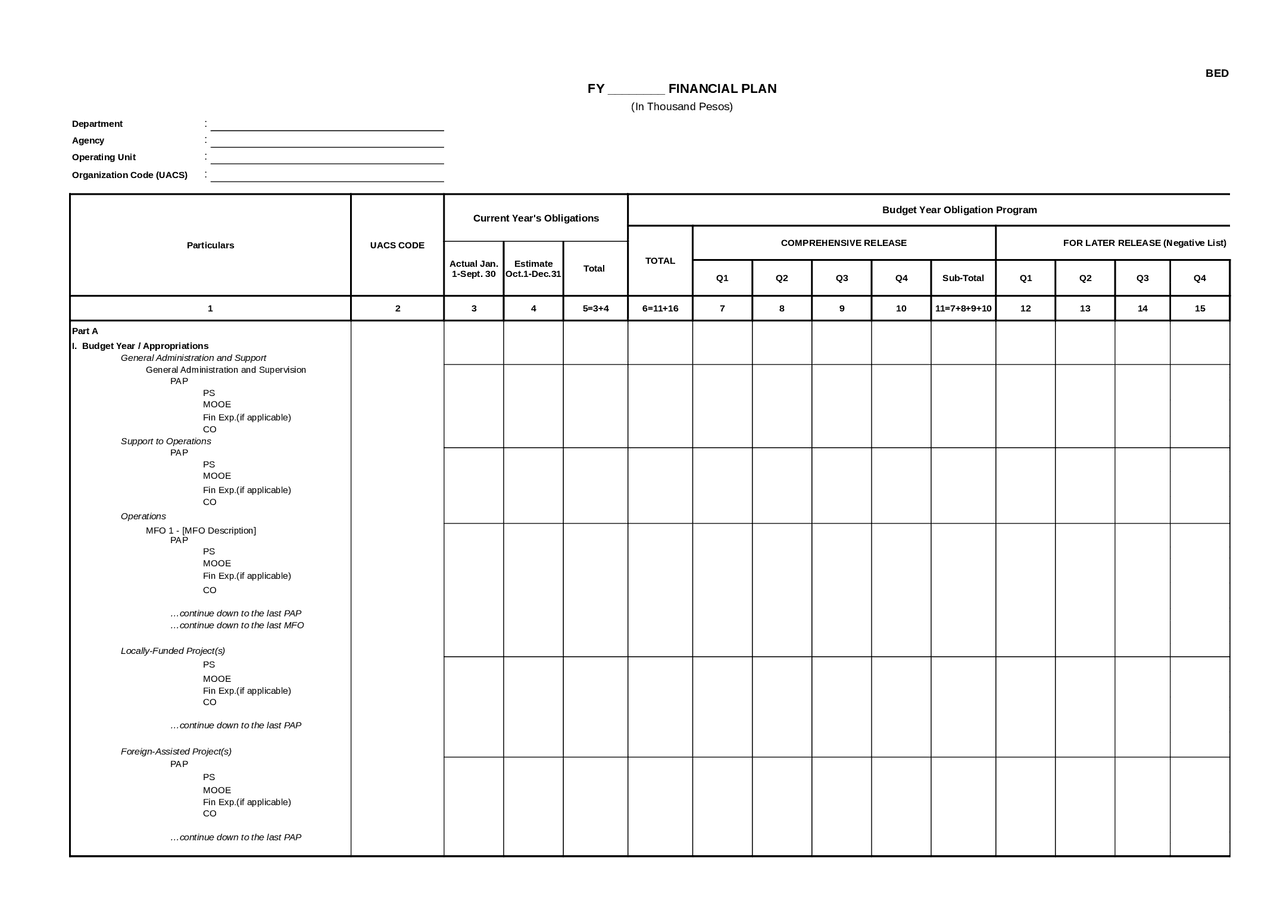 Budget and Financial Planning Document for FY ________ | Assignments ...